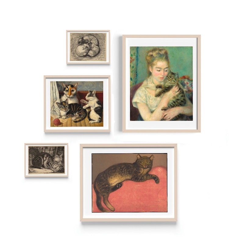 Vintage Cat Print Set, Gallery Wall Set, Exhibition Set of 5 Prints ...