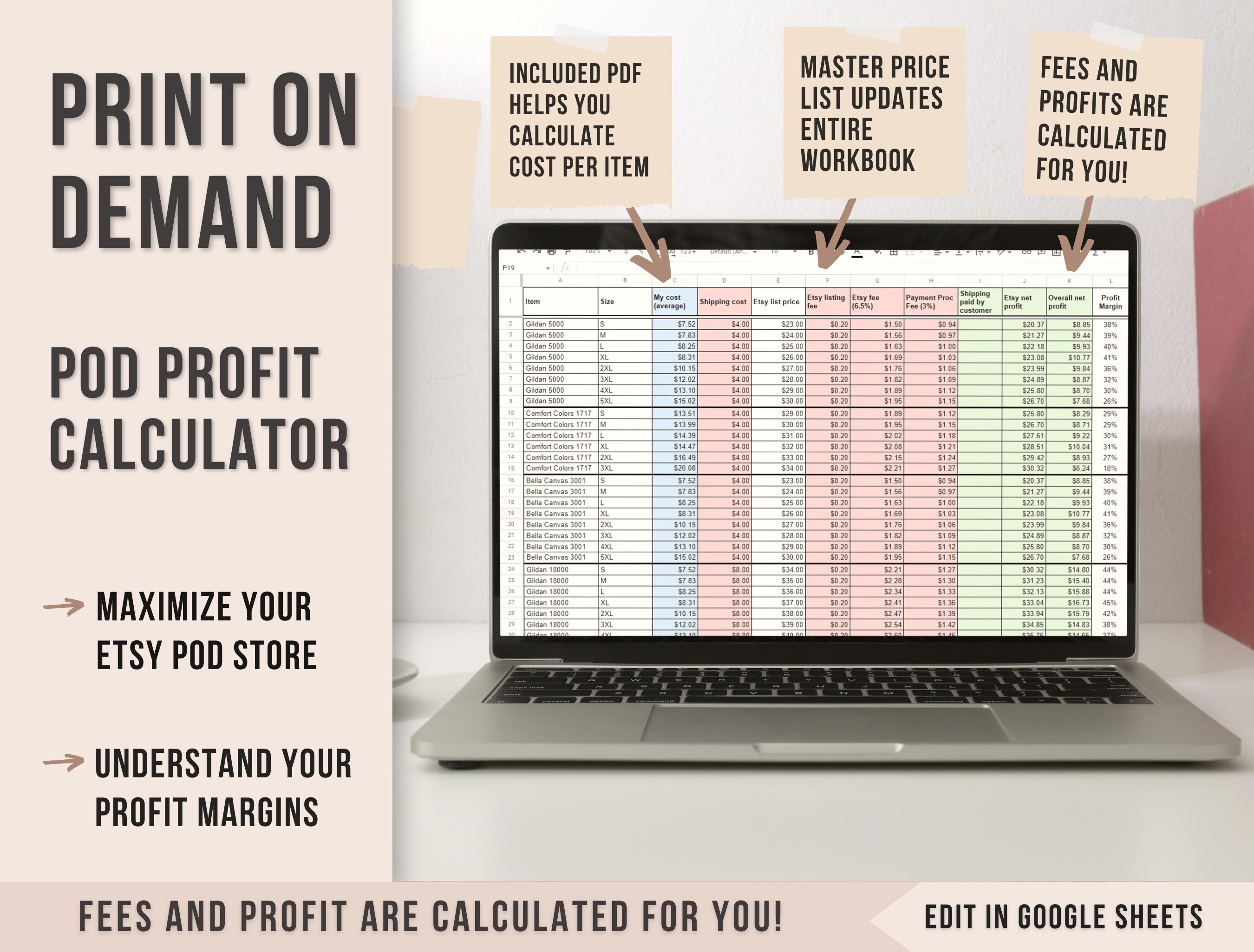 Print on Demand Spreadsheet POD Profit Calculator Etsy - Etsy