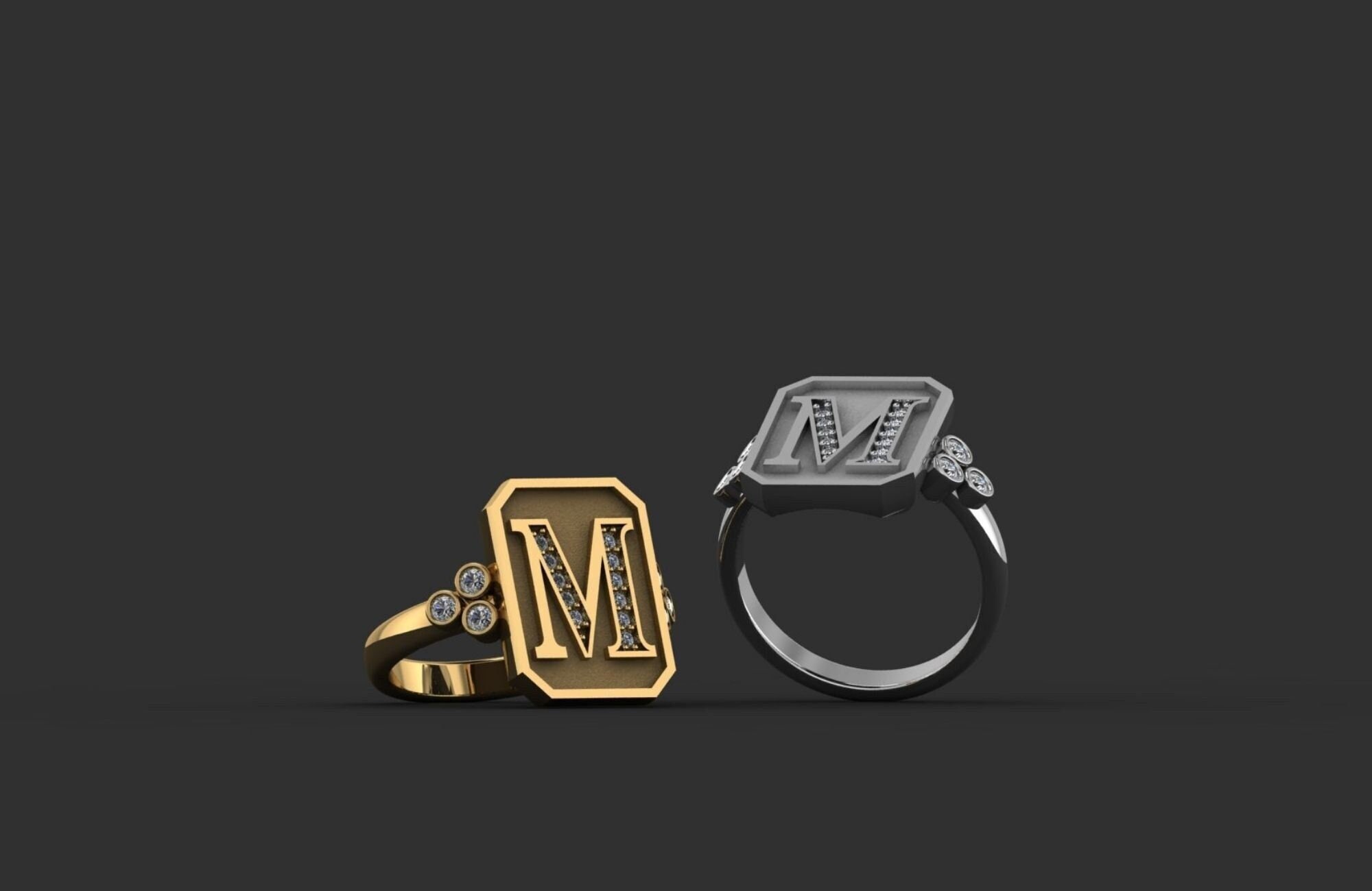 M Letter Ring Logo Ring Signet Ring Name Ring Woman - Etsy