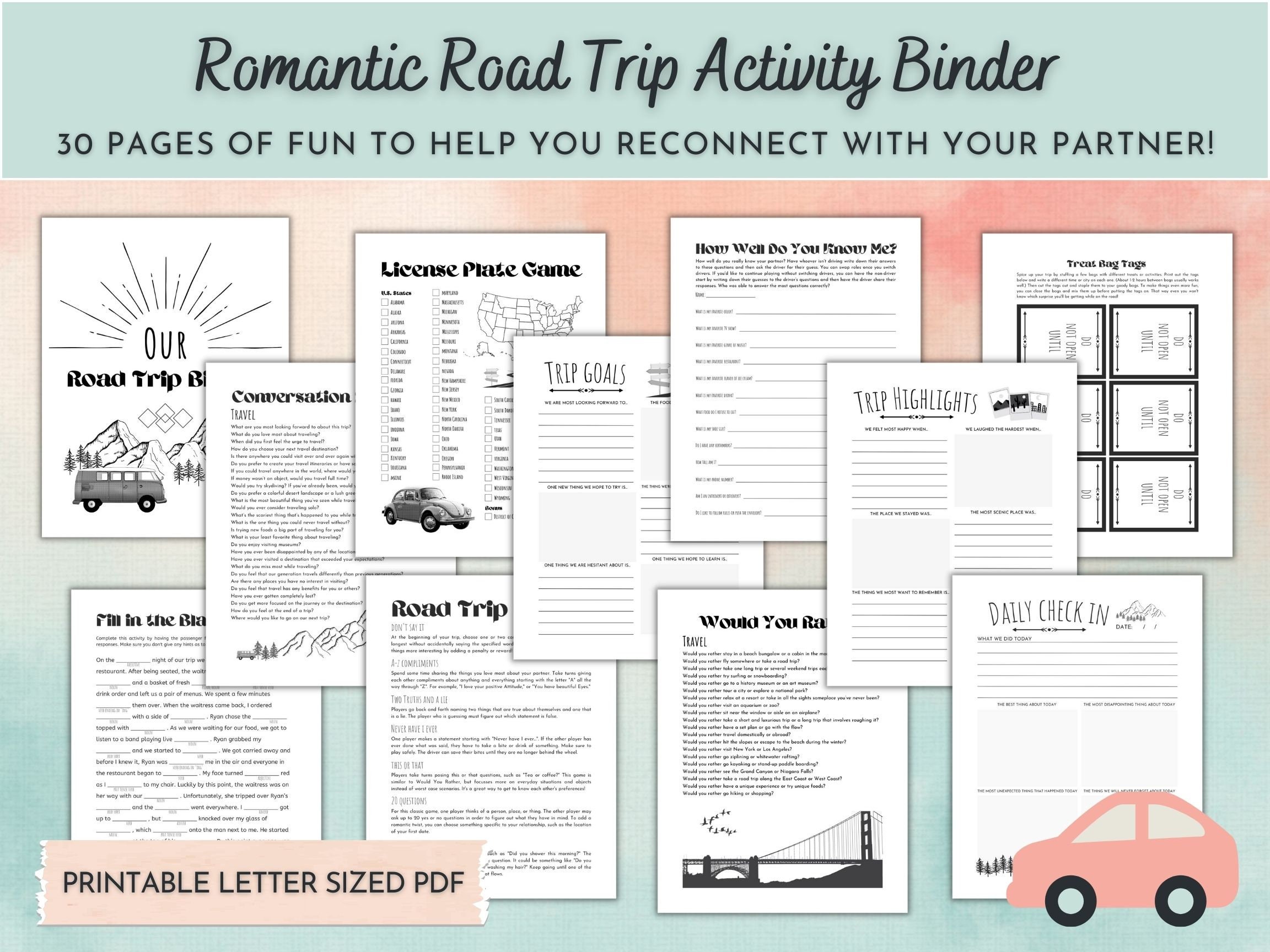 Romantic Road Trip Activity Binder for Couples - Includes Games ...