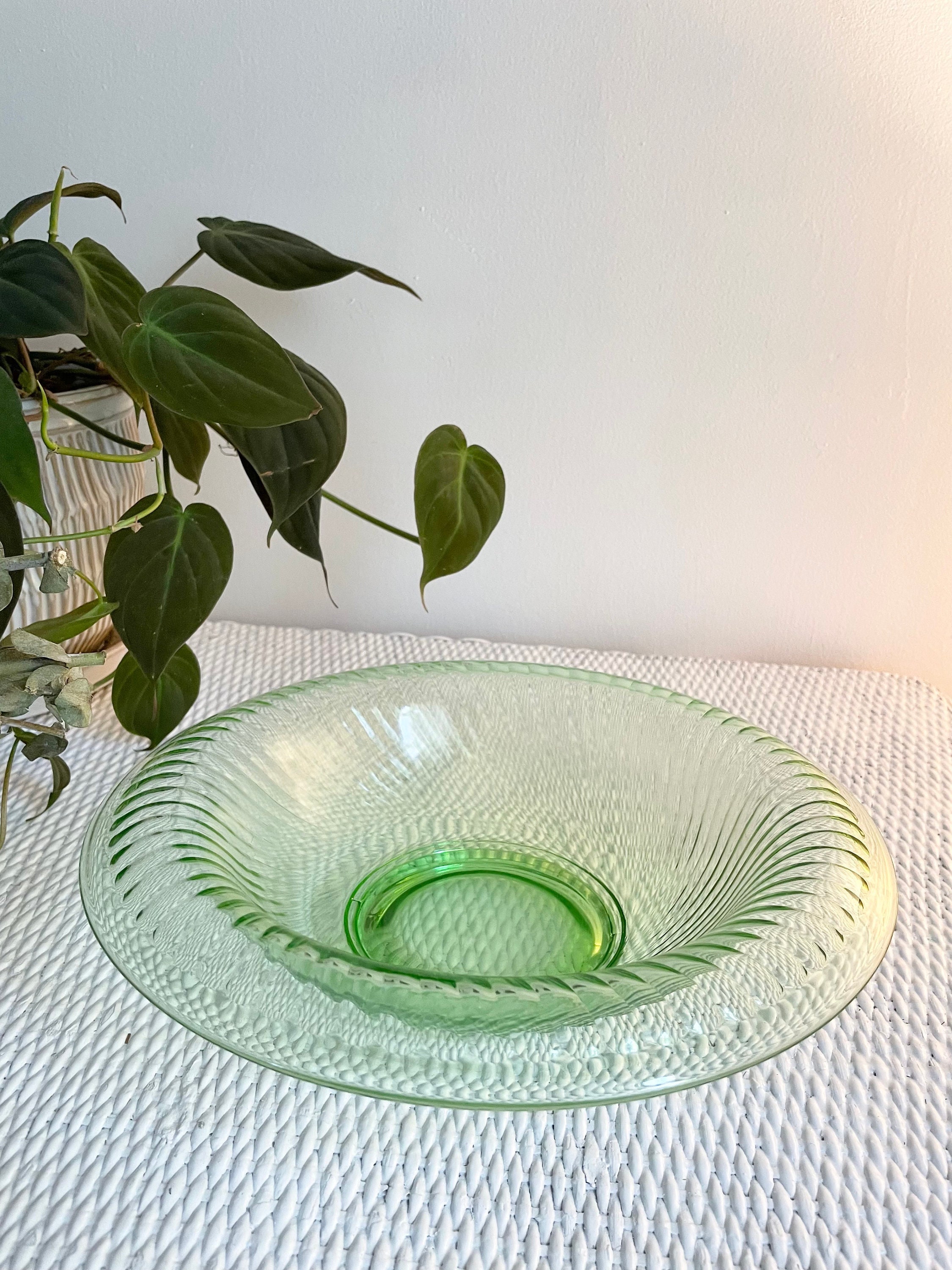 Vintage Green Depression Glass Rolled Edge Spiral Console Bowl - Etsy