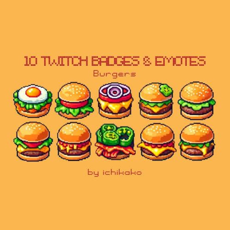 Pixel Burger Twitch Emotes & Badges: Streaming Assets (digital Download ...