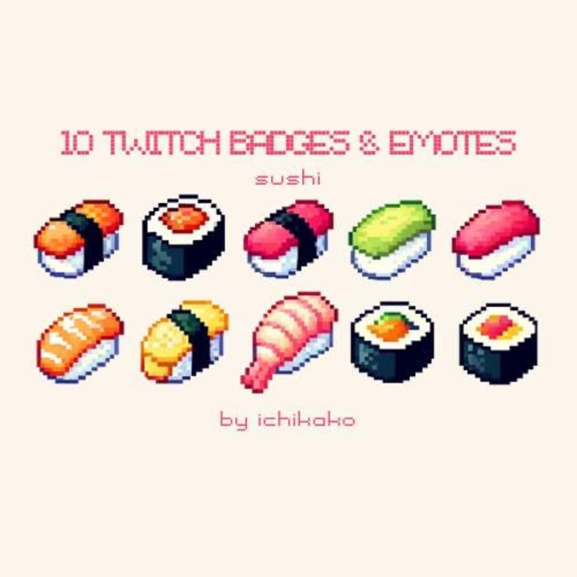 Sushi 10 Twitch/discord Icons, Badges & Emotes | Salmon, Shrimp, Rolls ...