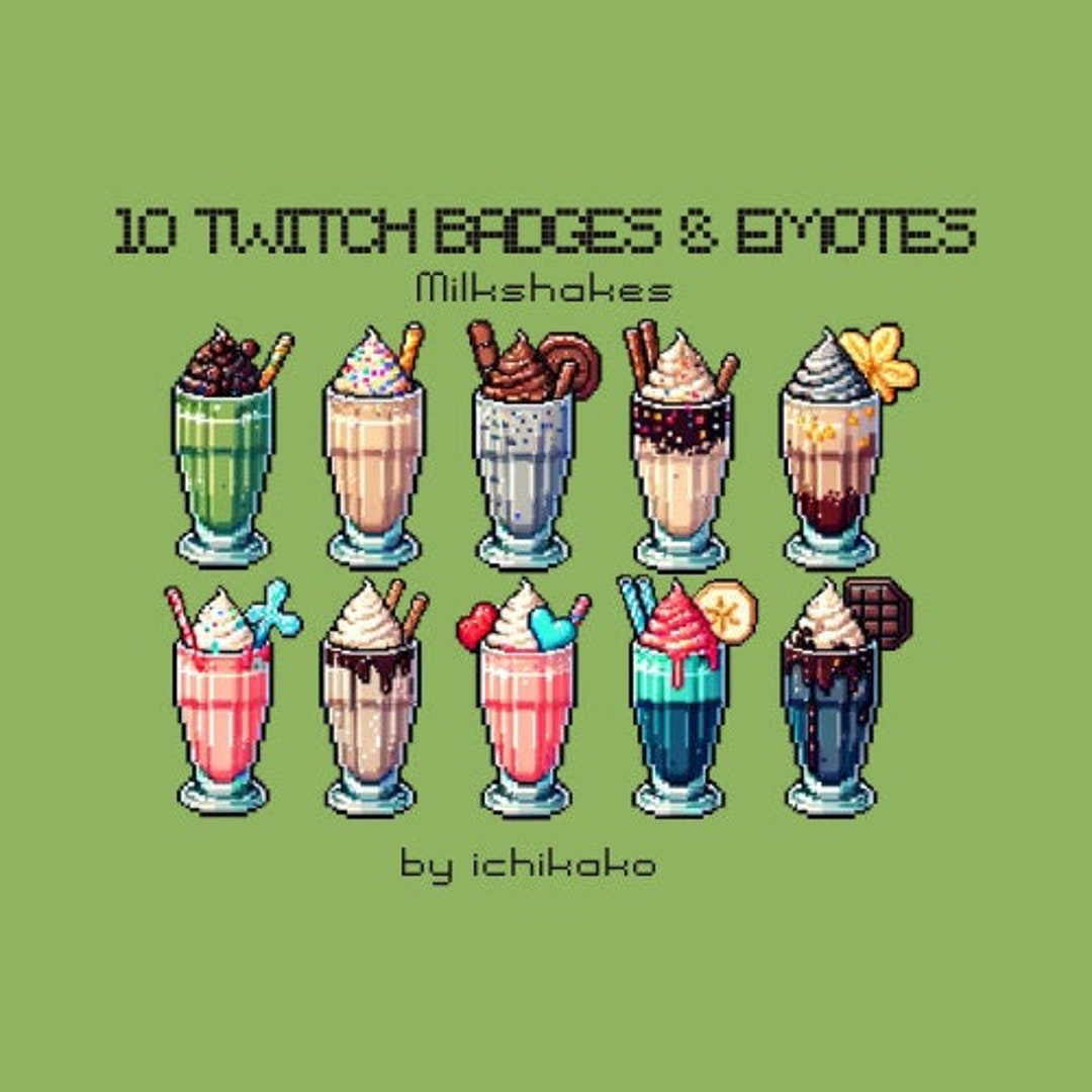 Milkshake Pixel Twitch Badges & Emotes: Premade Streaming Assets ...