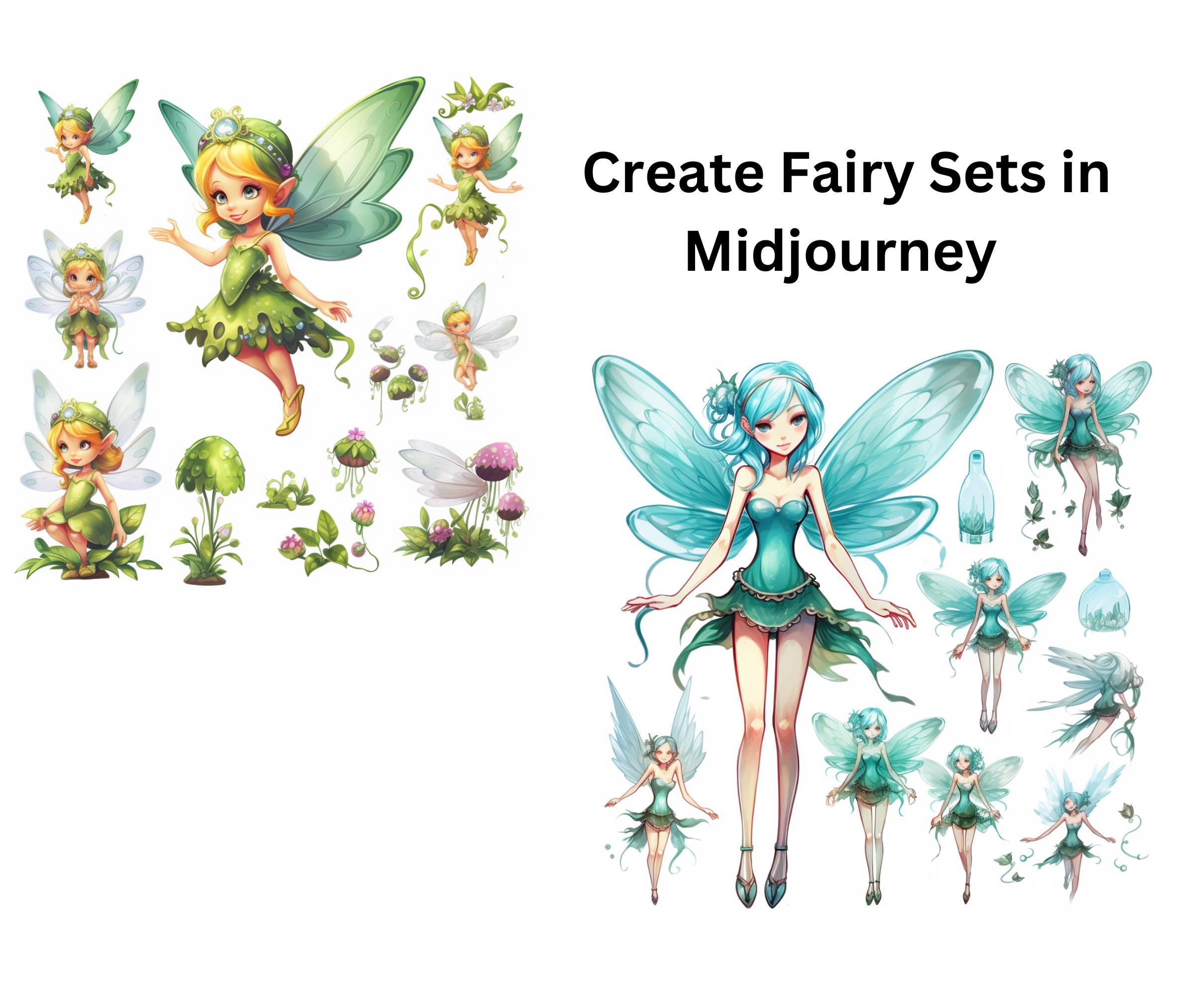 Clipart Prompts Fairy, Midjourney Prompt Watercolor Fairies, Clipart ...