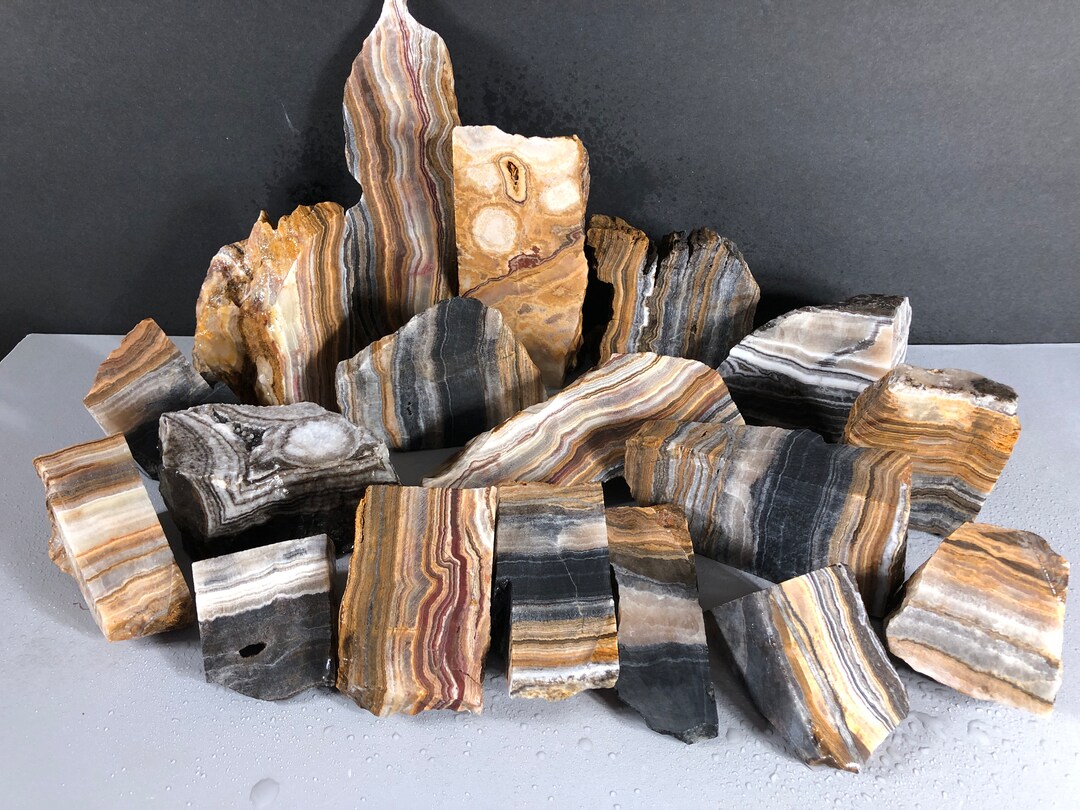 12.34lbs 18pcs Banded Calcite Slab Crystal Mineral Stone Rough Rock Cut ...