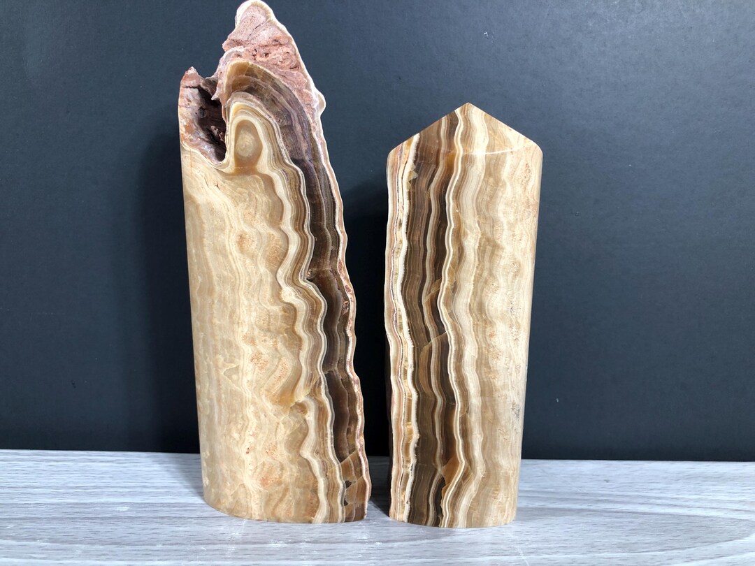 2pc Set Unique Banded Calcite Crystal Obelisk Freeform Tower Point ...