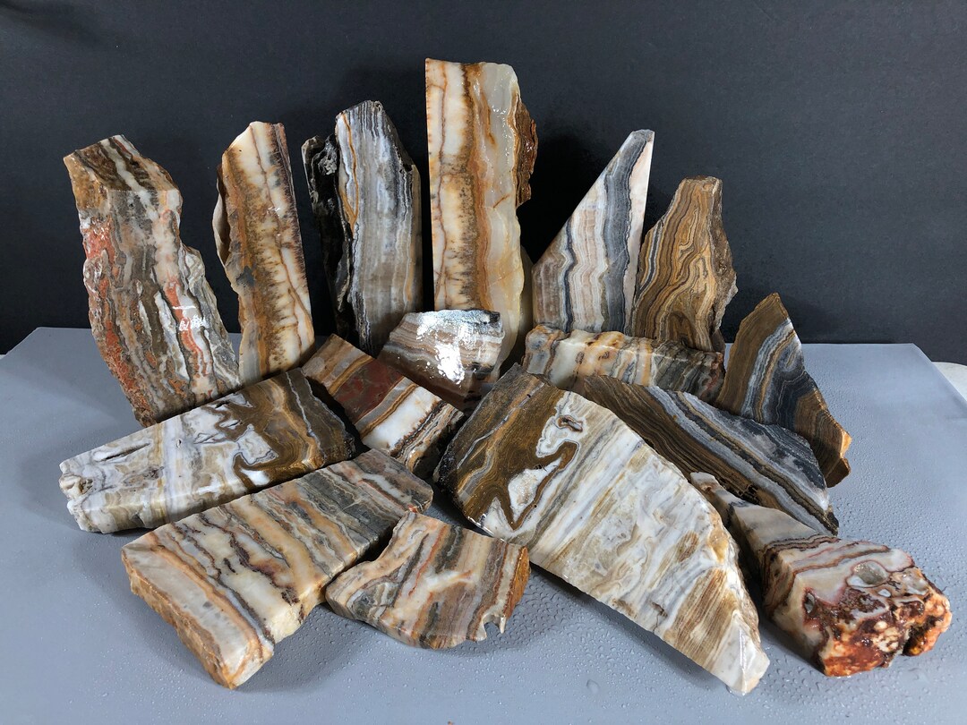 15.86lbs 16pcs Banded Calcite Slab Crystal Mineral Stone Rough Rock Cut ...