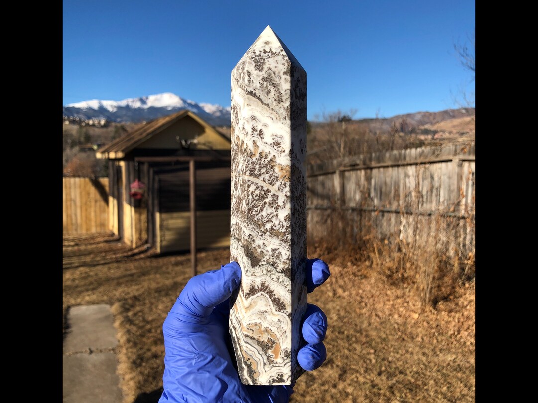 1.80lbs Banded Dendritic Calcite Crystal Obelisk Pyramid Tower Point ...