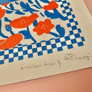 A4 Risograph Print. Siesta Amid Spring Blossoms. Blue and Red Riso Print - Etsy