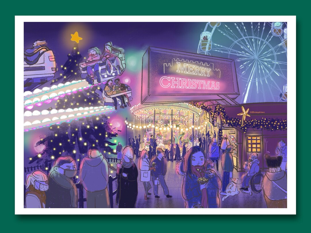 Christmas Market Art Printable. Original Digital Illustration. Print ...