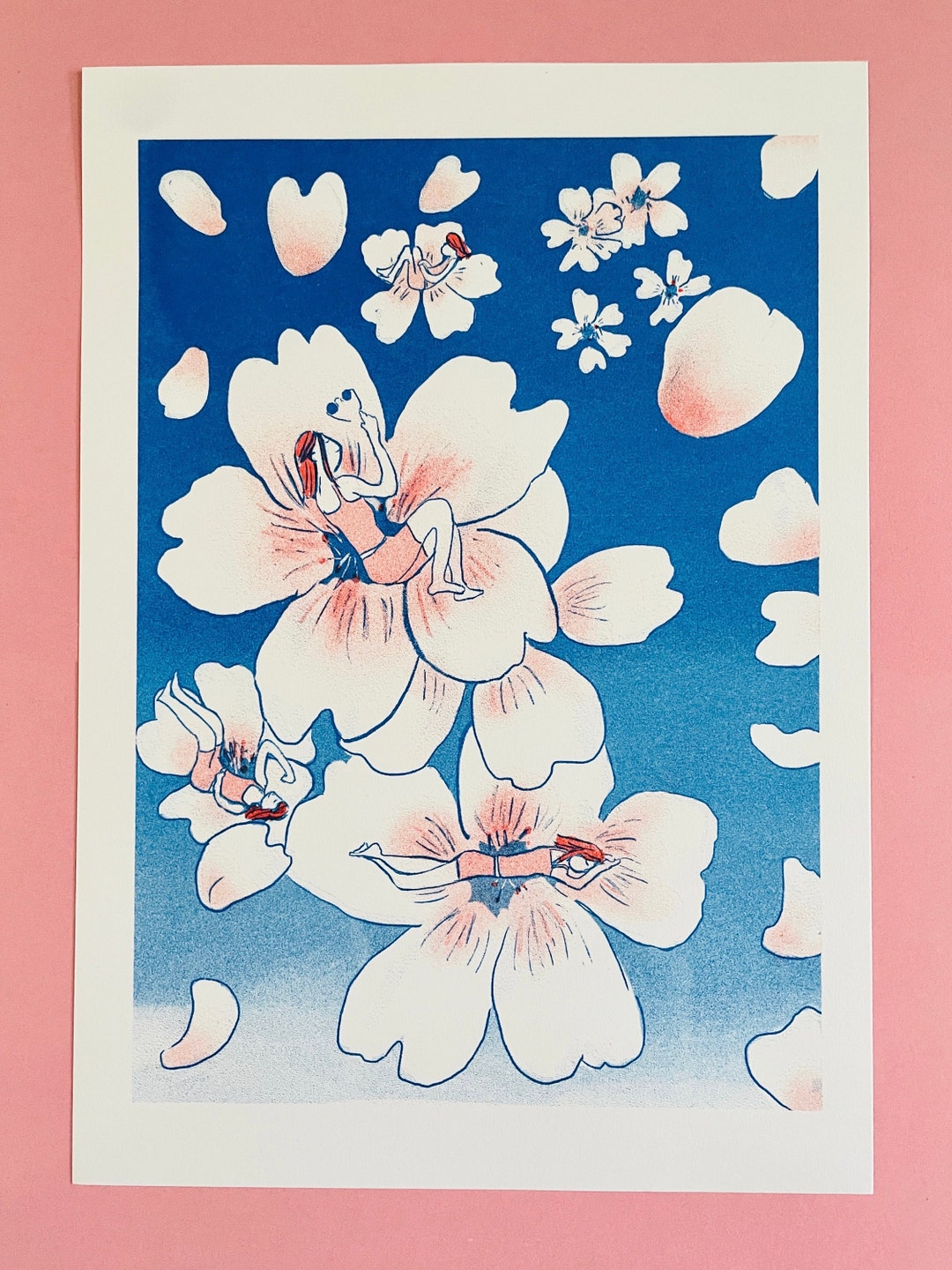 A4 Risograph Print. Cherry Blossom Spring Floral Dreams Riso Print ...