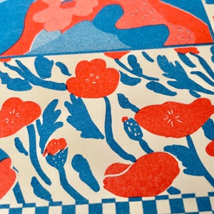 A4 Risograph Print. Siesta Amid Spring Blossoms. Blue and Red Riso Print - Etsy