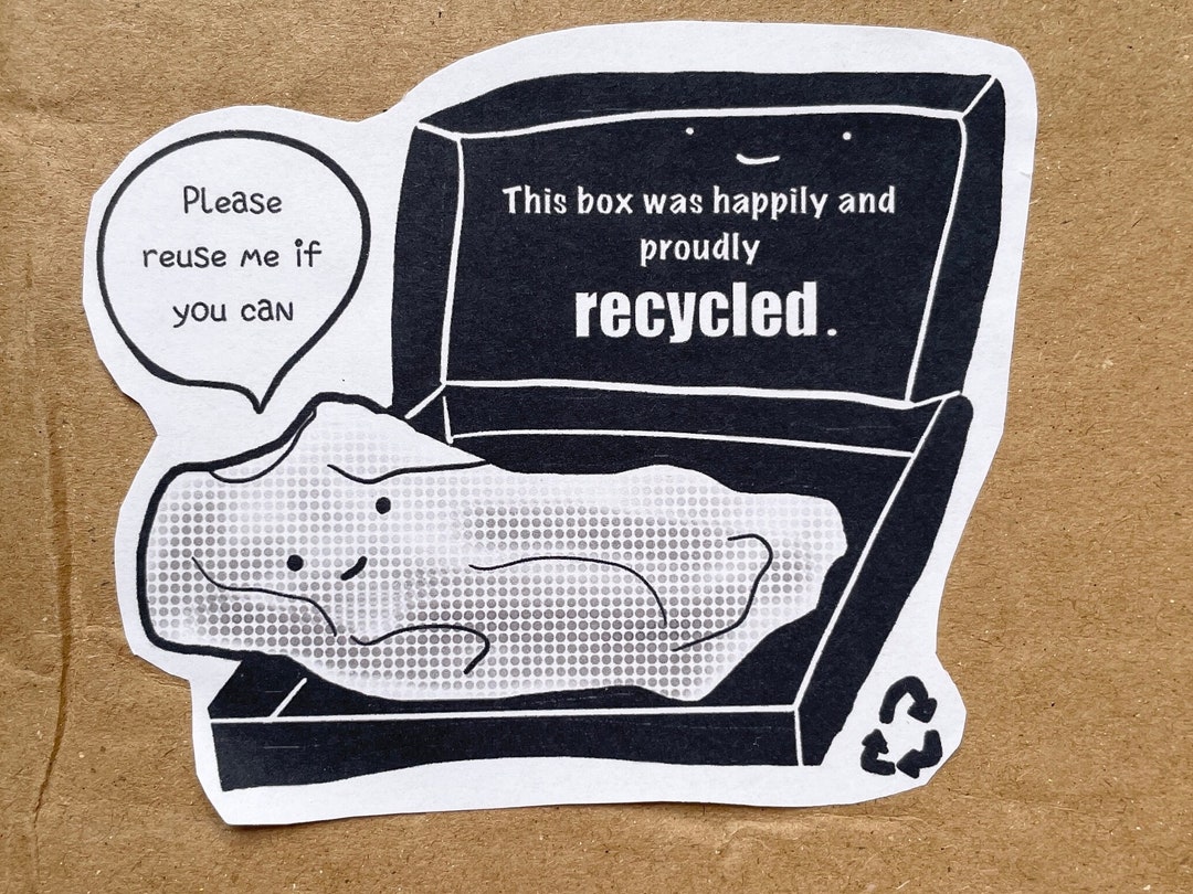 Printable Packaging Label for Reused Box Sticker. Cute Recycle Sticker ...