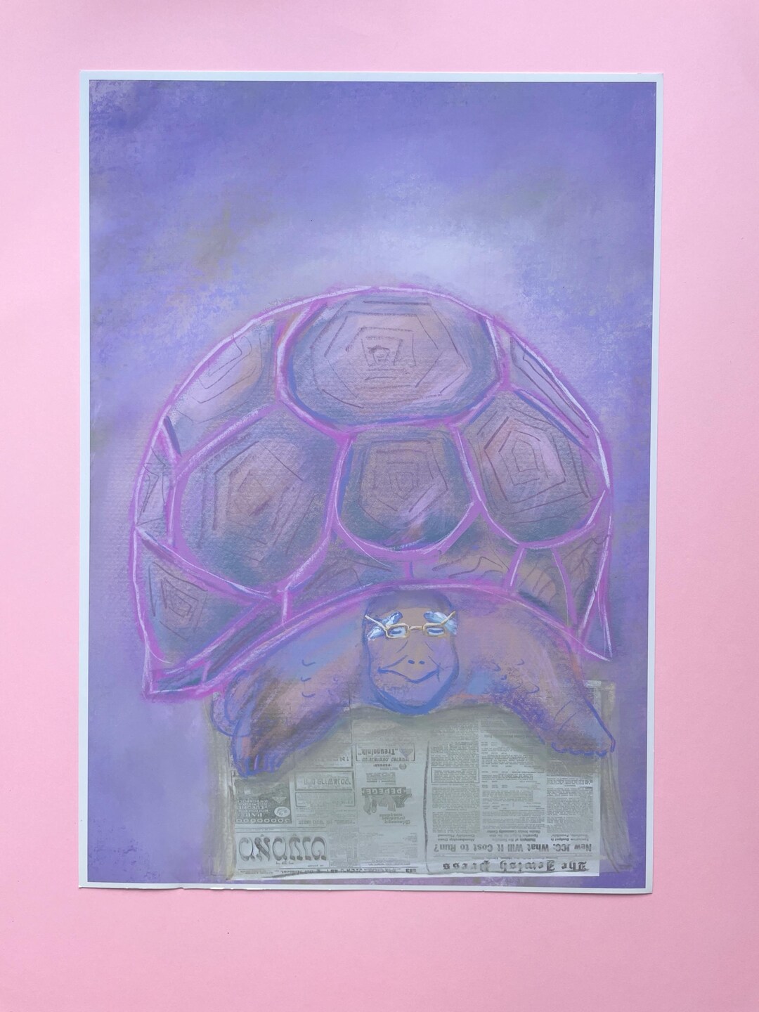 Grandpa Tortoise Pastel Turtle. Original Inkjet Illustration. Whimsical ...