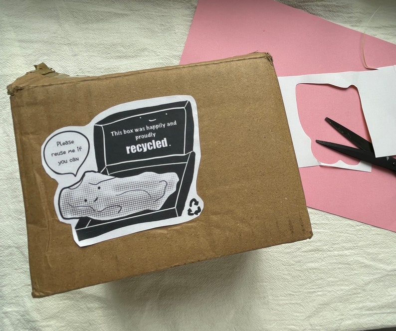 Printable Packaging Label for Reused Box Sticker. Cute Recycle Sticker ...