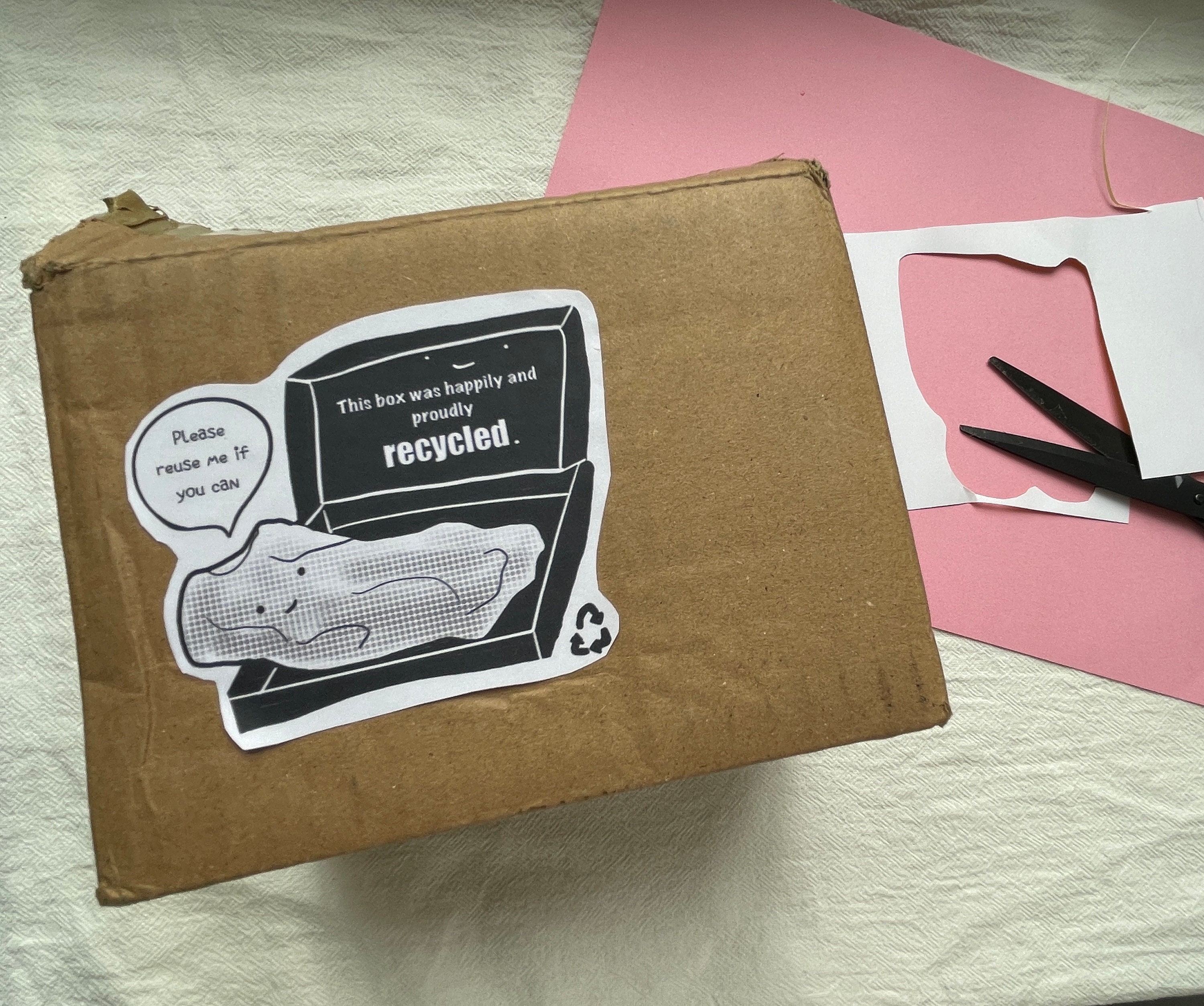 Printable Packaging Label for Reused Box Sticker. Cute Recycle Sticker ...