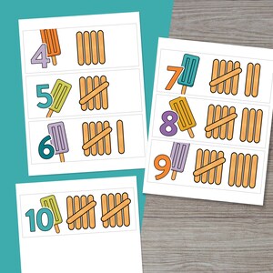 Colorful Ice Cream and Popsicle Stick Tally Mark Counting Flash Cards ...