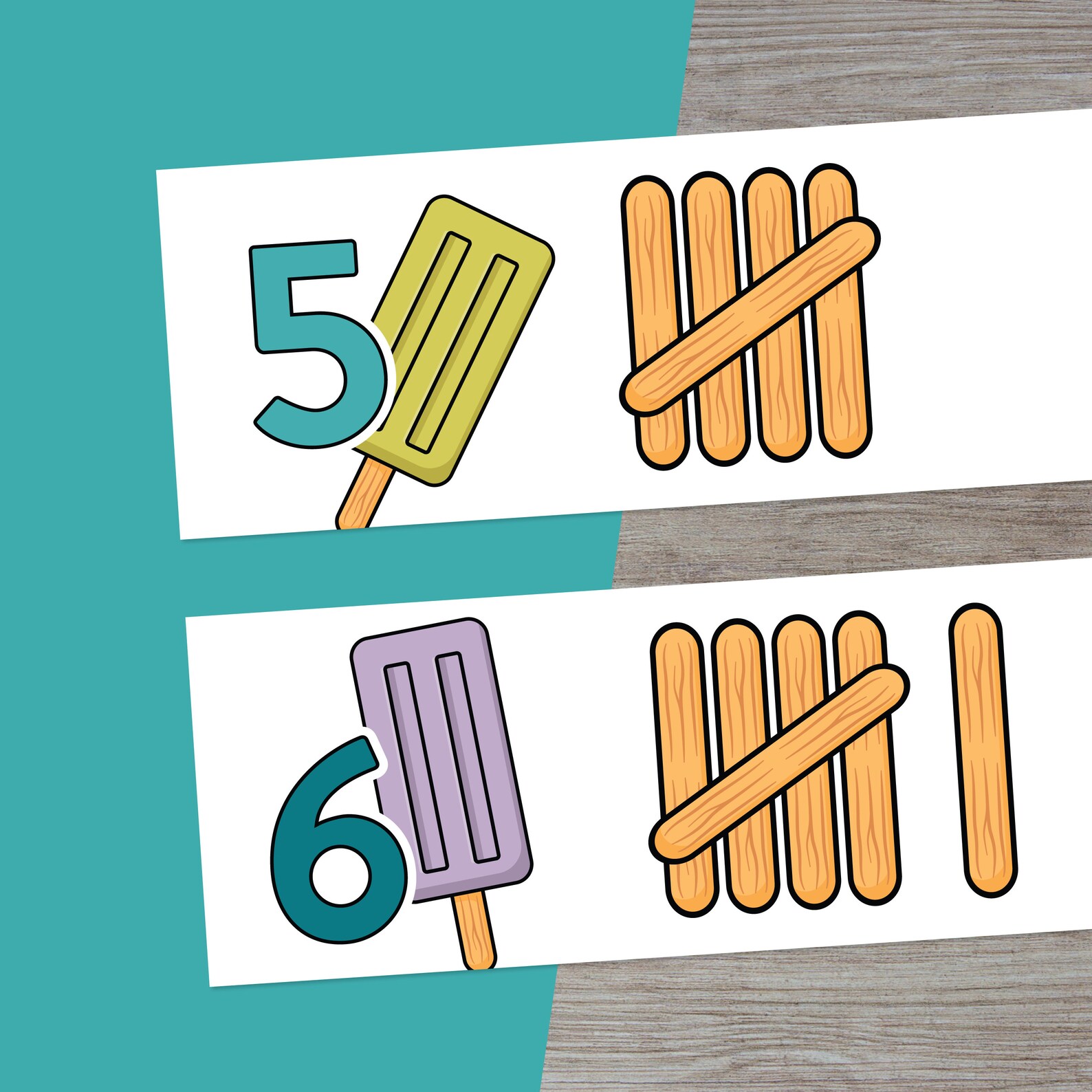 Colorful Ice Cream and Popsicle Stick Tally Mark Counting Flash Cards ...