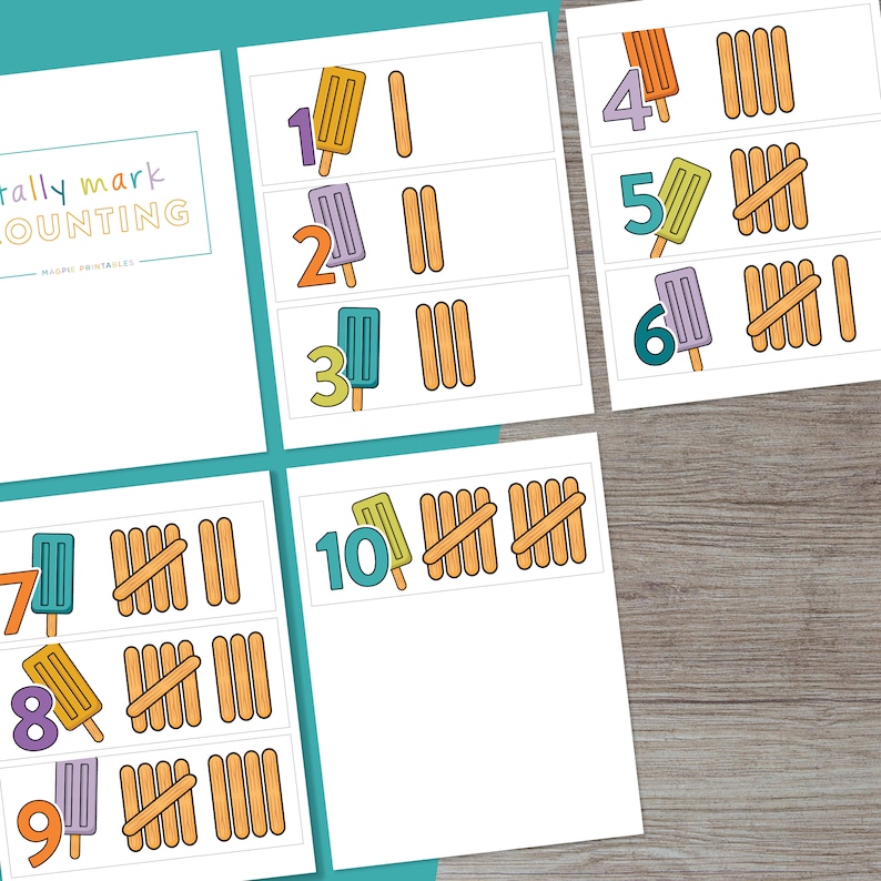 Colorful Ice Cream and Popsicle Stick Tally Mark Counting Flash Cards ...