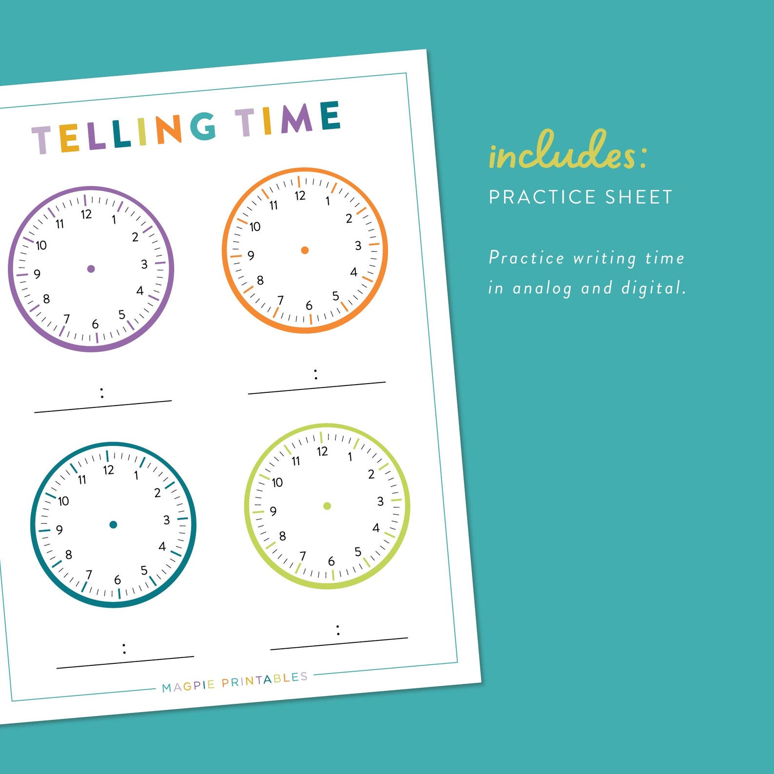 Clock Printable for Kids, Learn to Tell Time, Analog Clock Activity ...