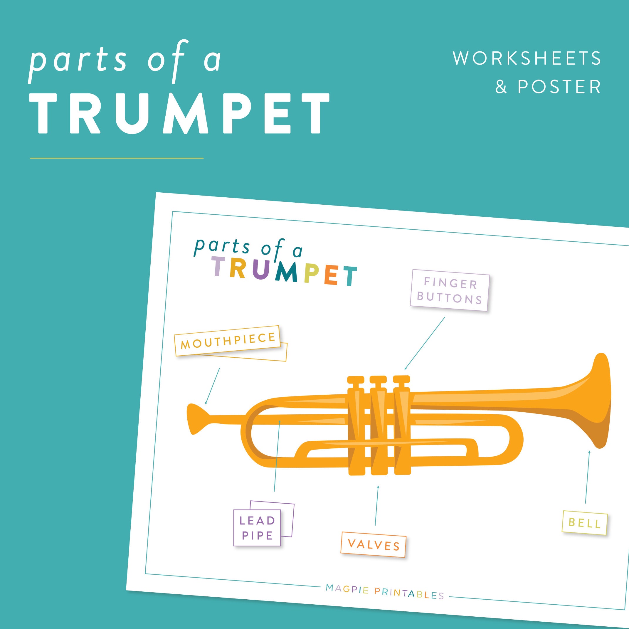 Trumpet Parts Printable Memory Game, Learning Trumpet, Beginner Trumpet ...