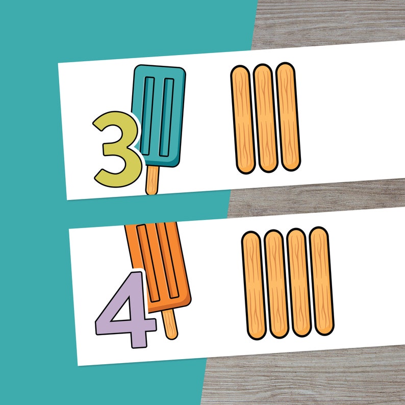 Colorful Ice Cream and Popsicle Stick Tally Mark Counting Flash Cards ...