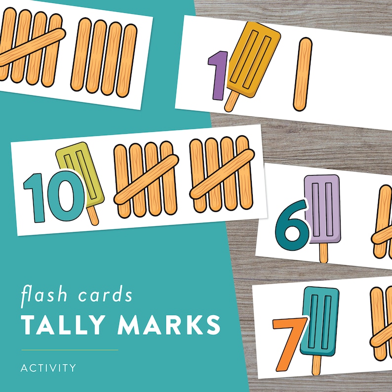 Colorful Ice Cream and Popsicle Stick Tally Mark Counting Flash Cards ...
