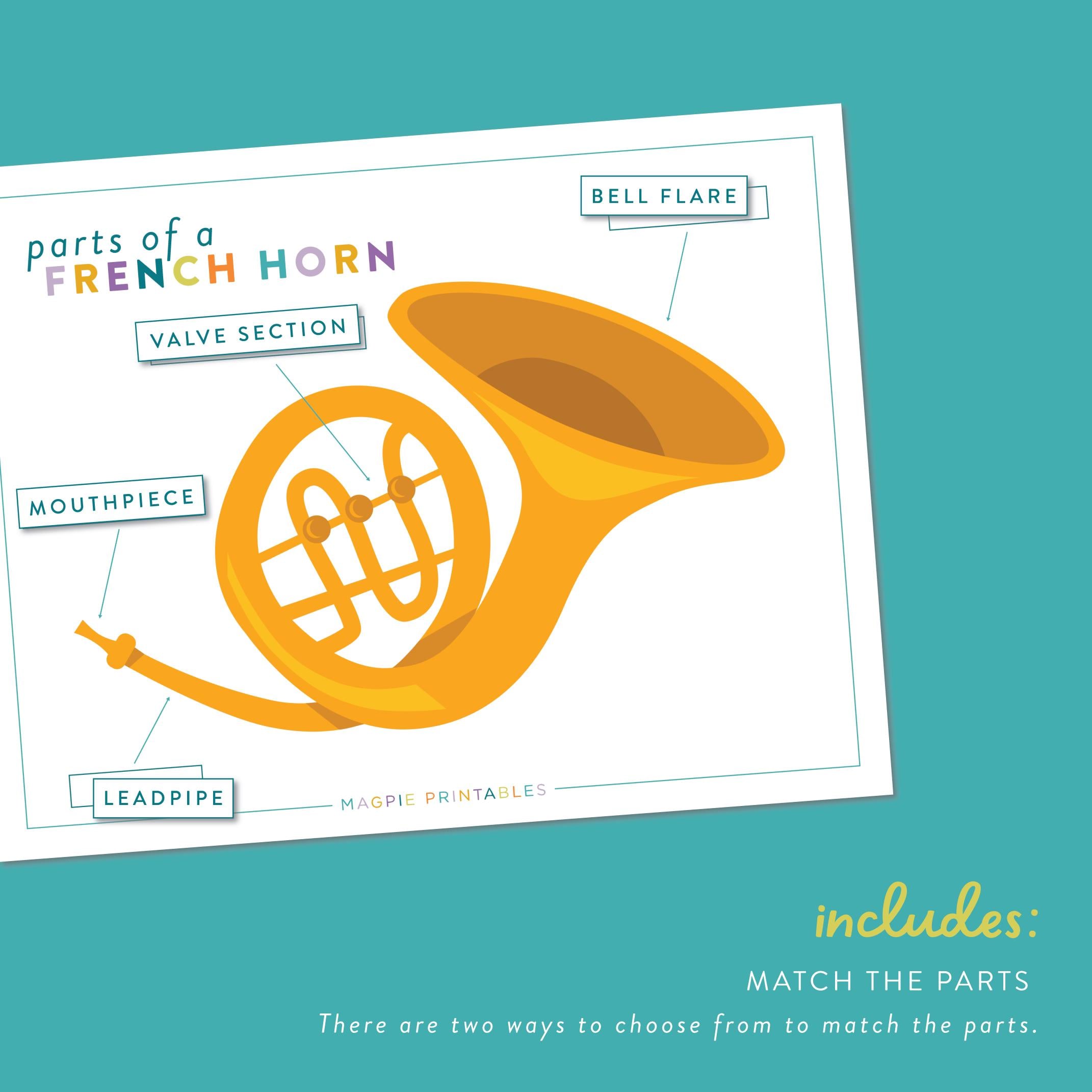 French Horn Printable Memory Game, Learning the French Horn, Kids Music ...