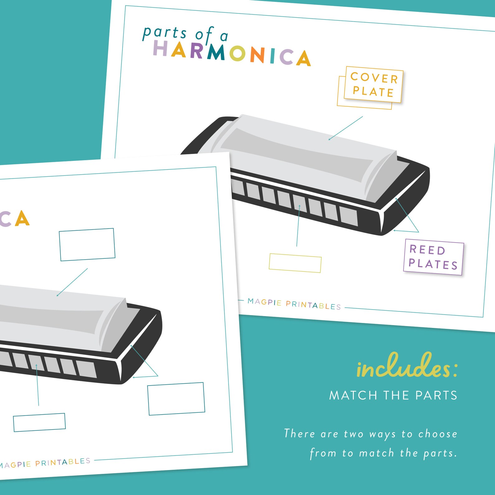 Harmonica Parts Printable Memory Game, Learning the Harmonica, Kids ...