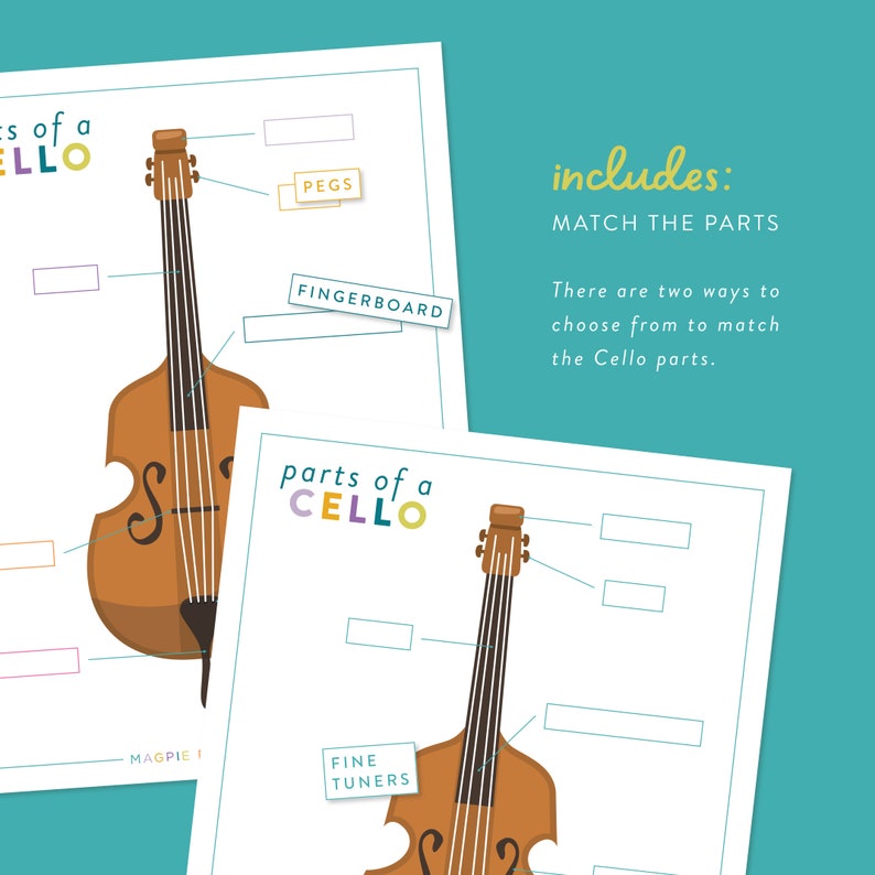 Printable Cello Parts Worksheet, Beginner Music Lesson (digital ...