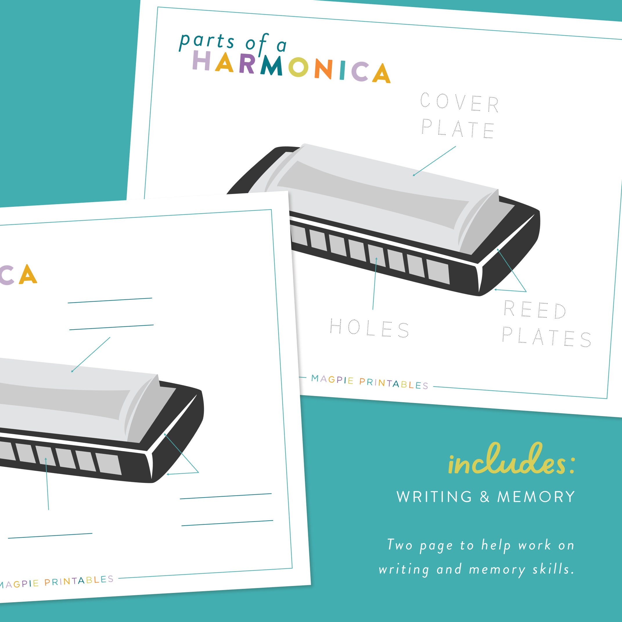Harmonica Parts Printable Memory Game, Learning the Harmonica, Kids ...
