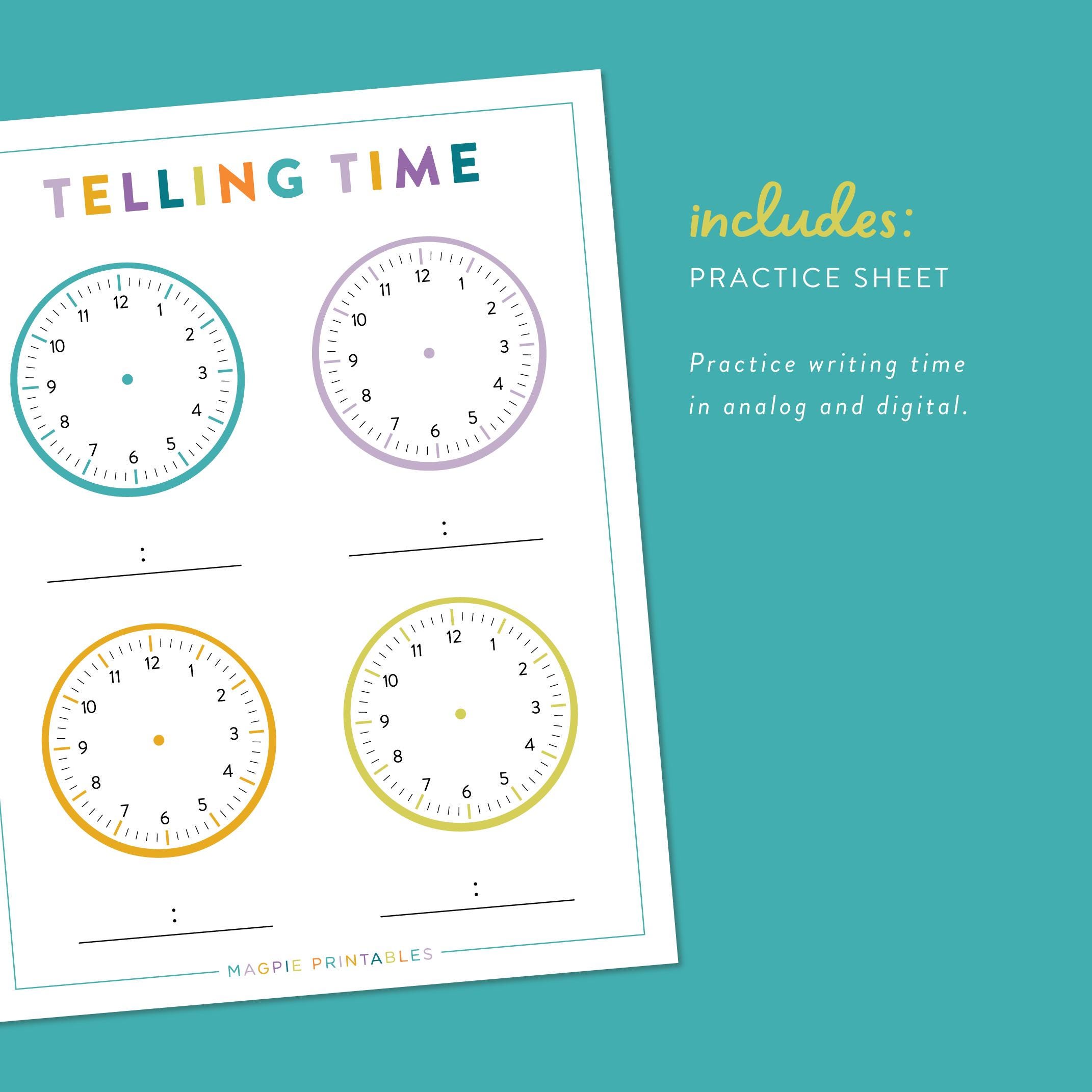 Clock Printable for Kids, Learn to Tell Time, Analog Clock Activity ...