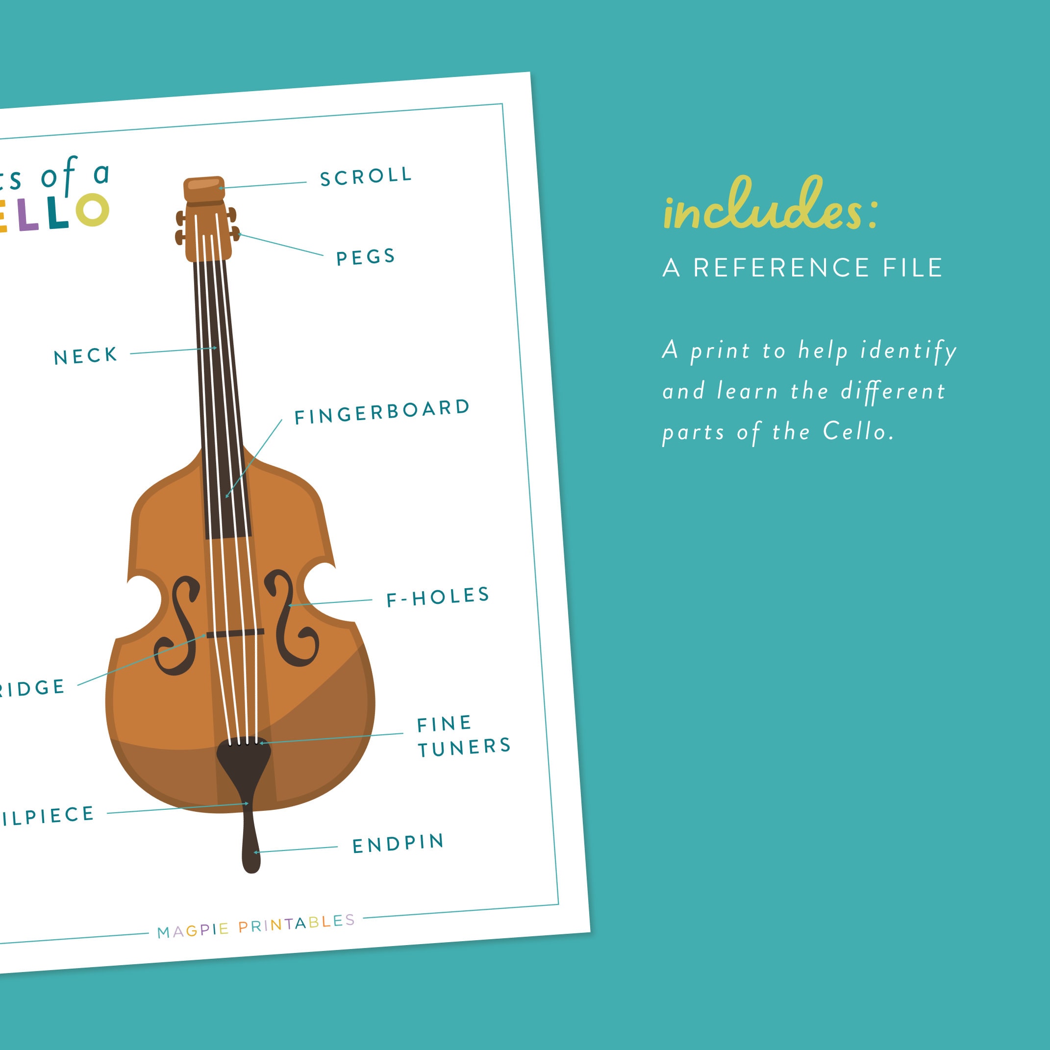 Printable Cello Parts Game, Beginner Music Kit, Interactive Learning ...