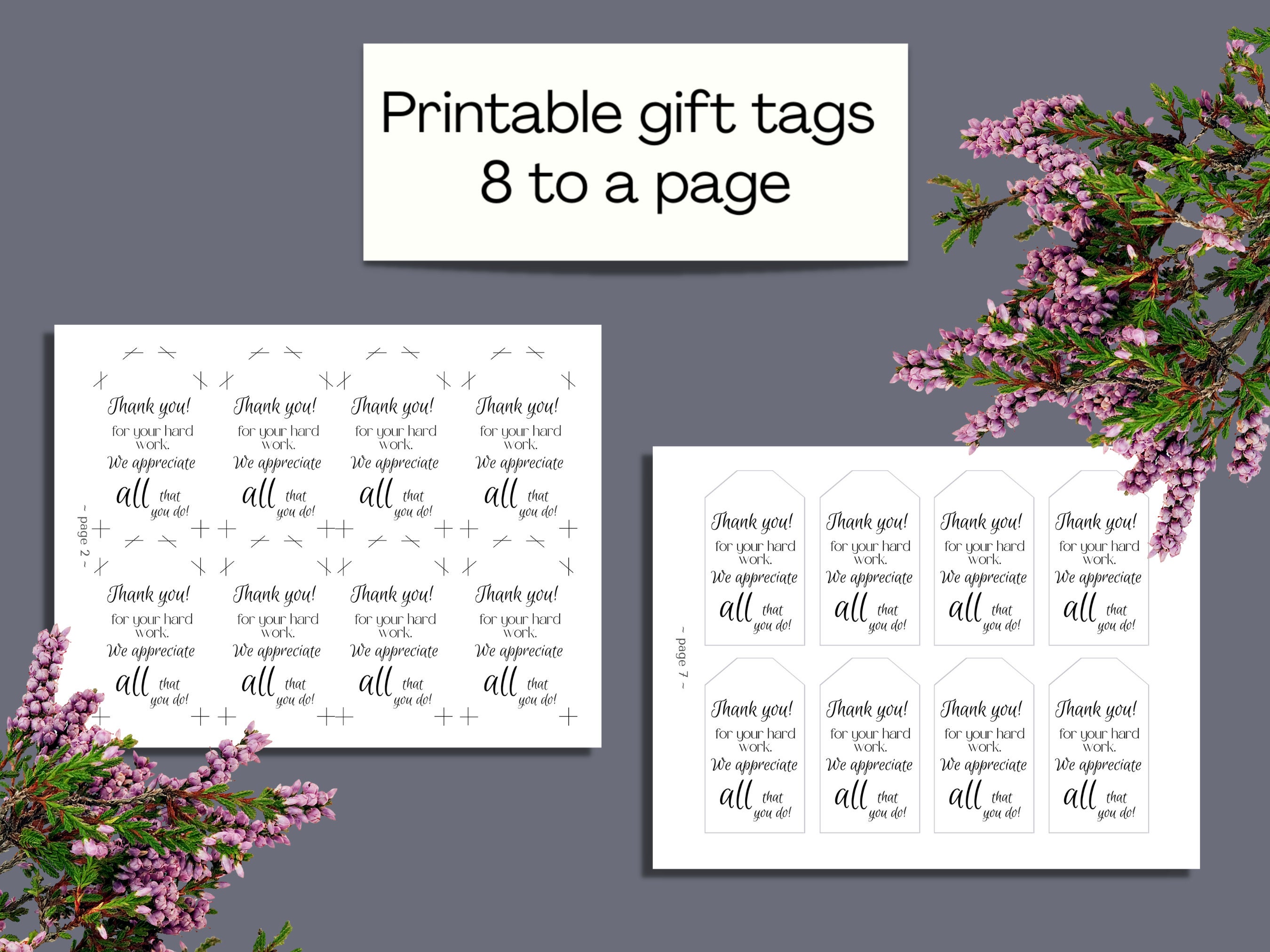 Black and White Gift Tags Printable Thank You Tags Staff or Teacher ...