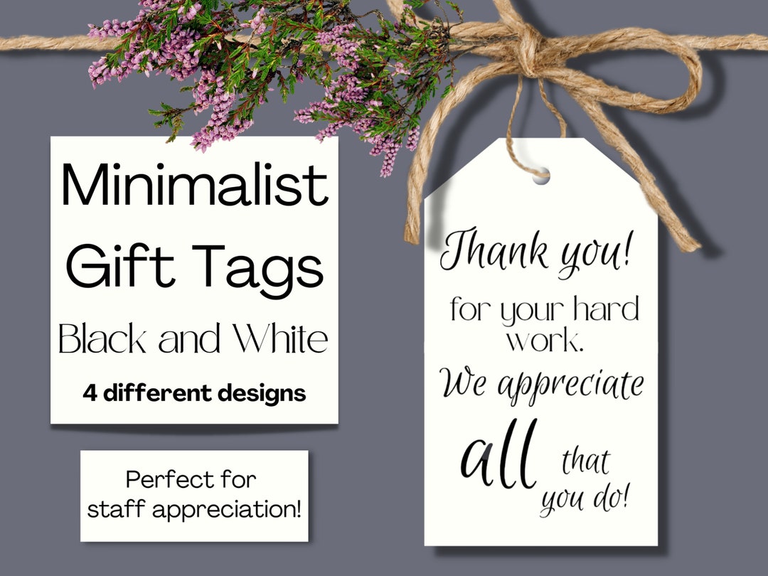 Black and White Gift Tags | Printable | Thank You Tags Staff or Teacher ...