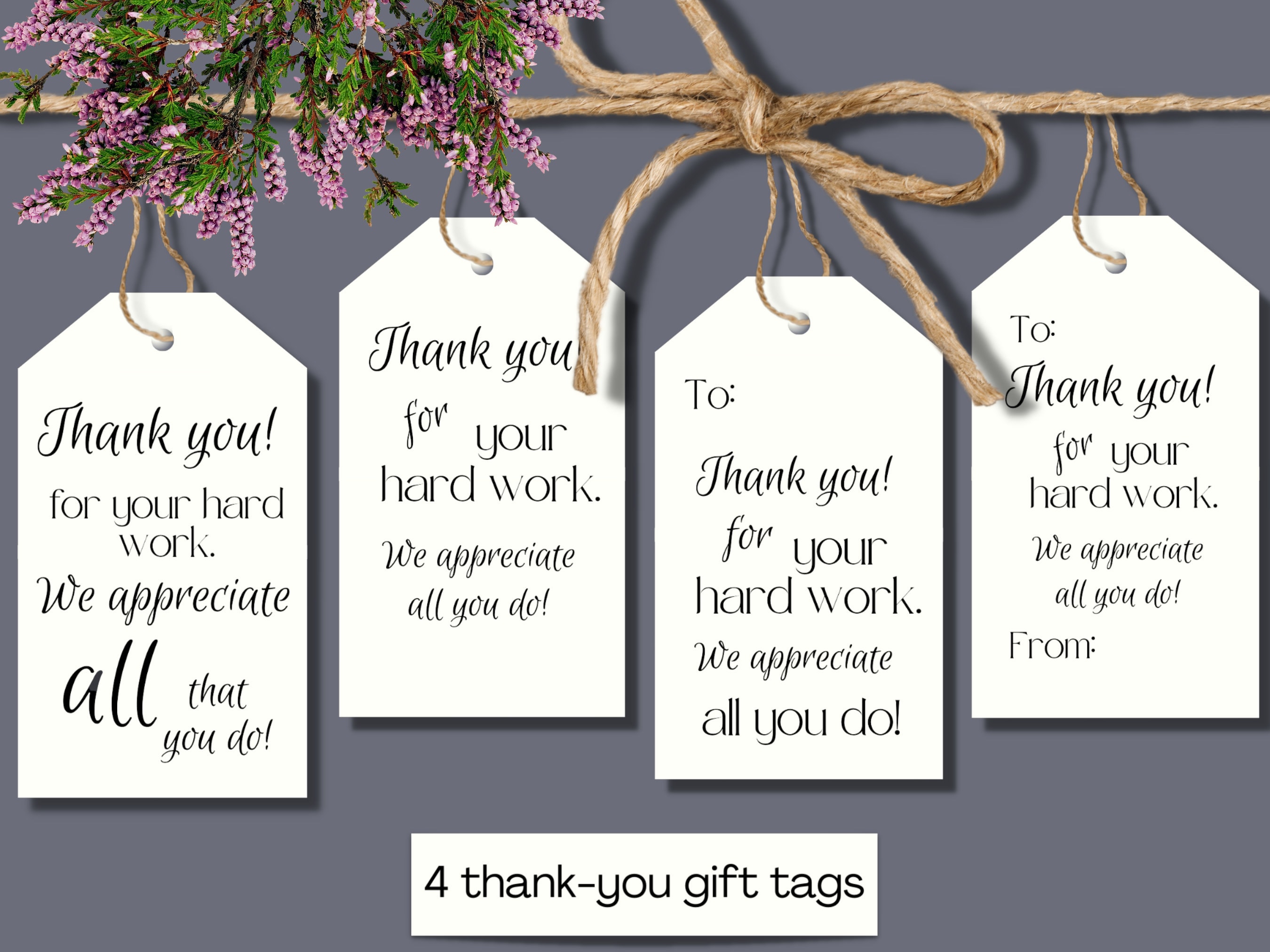 Black and White Gift Tags Printable Thank You Tags Staff or Teacher ...