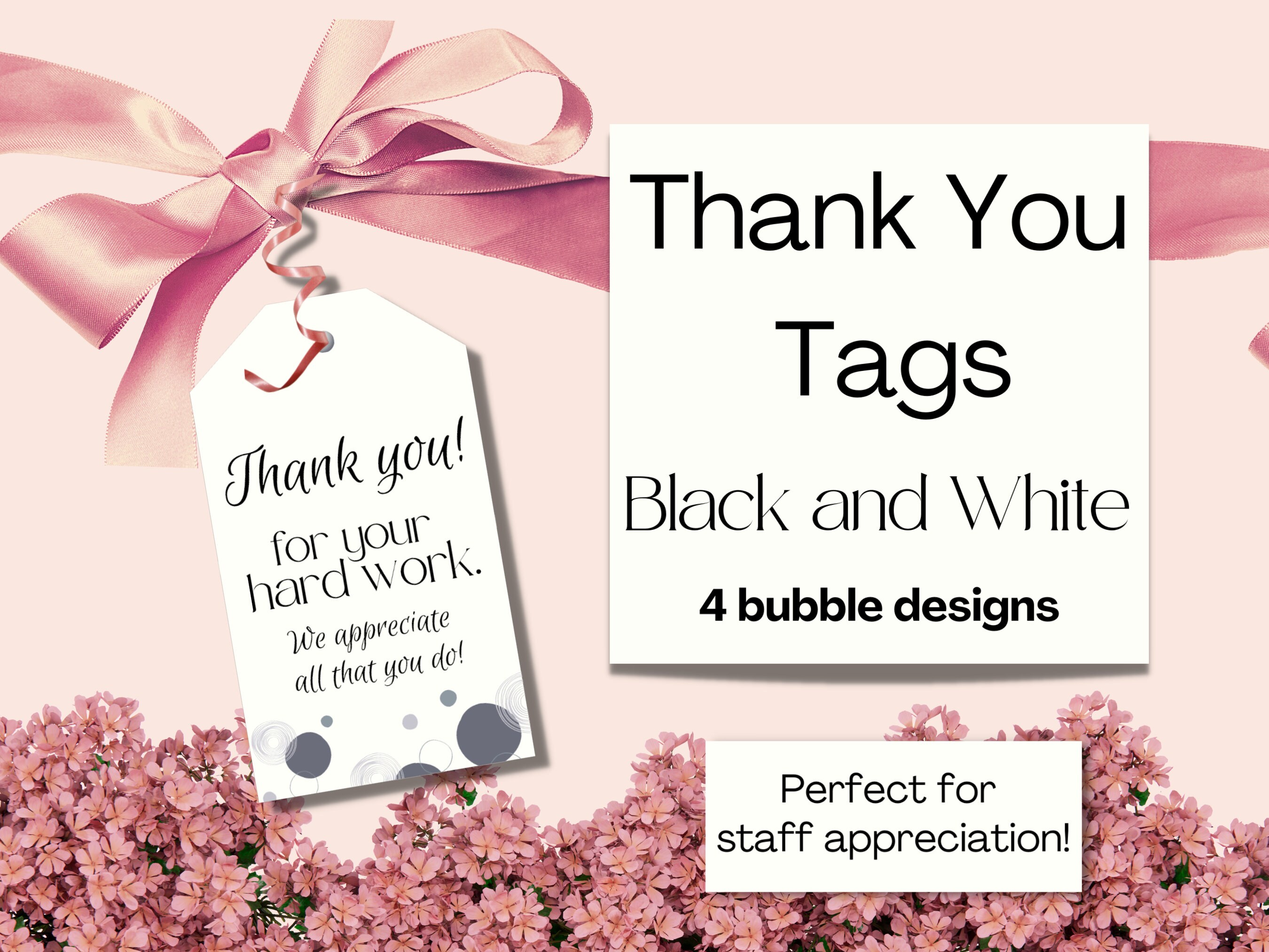 Printable Thank You Tags Black and White Gift Tags Cute Bubble Design ...