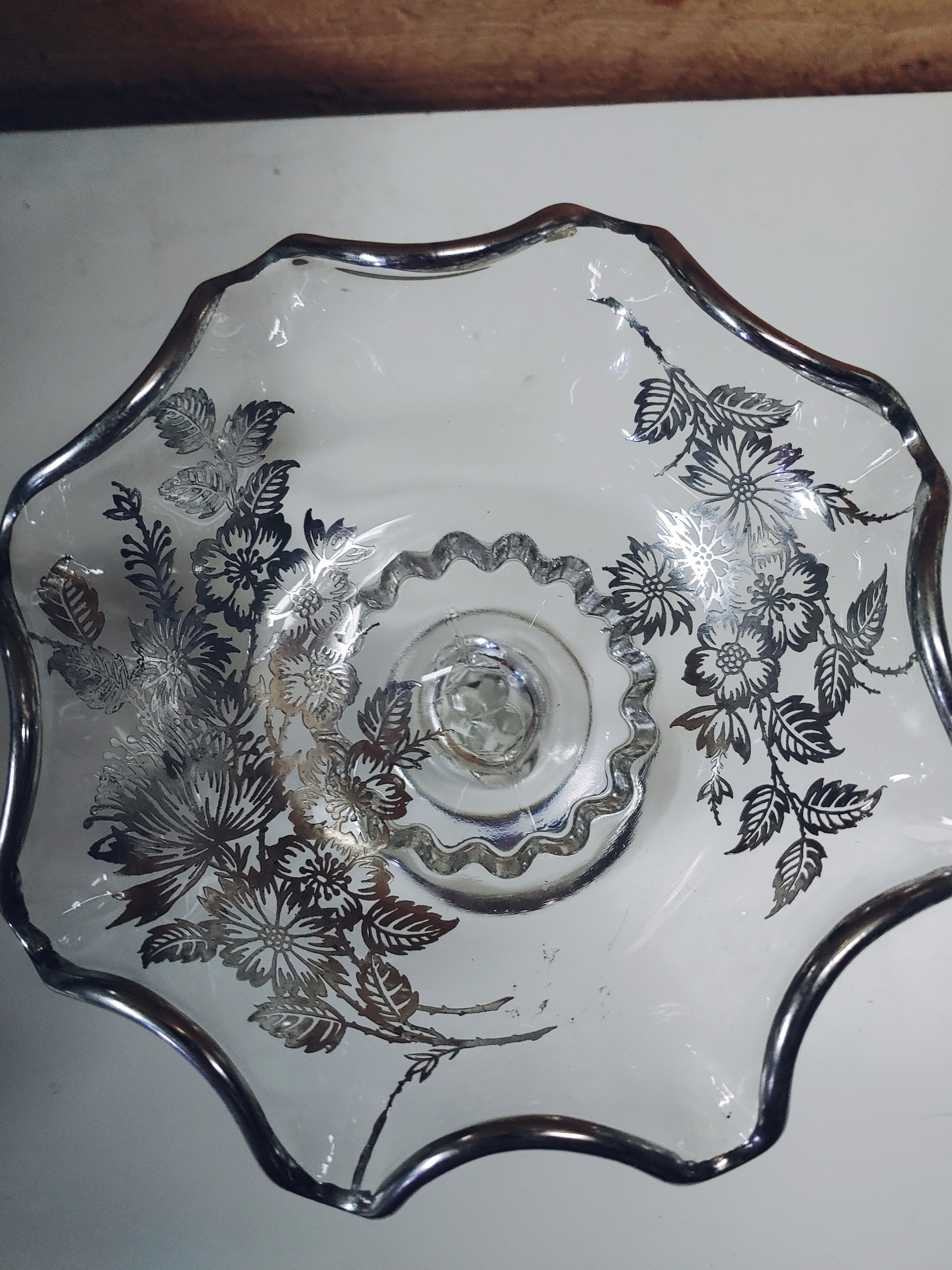 Vintage Viking Princess Ruffled Footed Pedestal Bowl Compote With ...