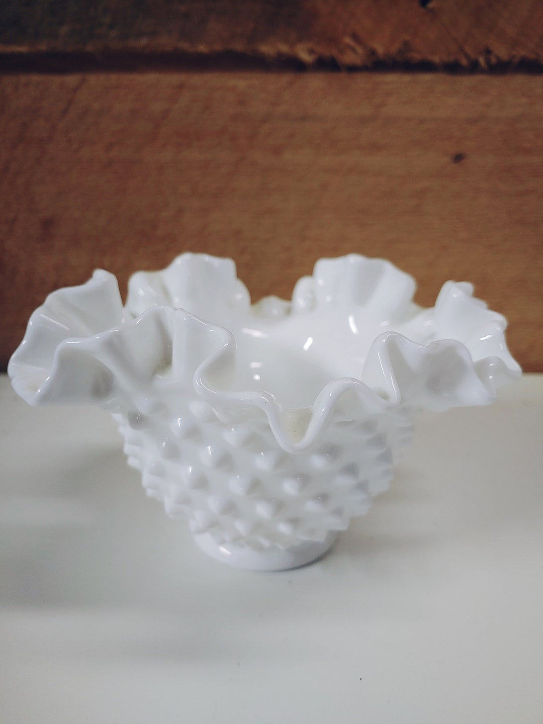 Vintage Fenton Hobnail Milk Glass Fluted Ruffled Candy Dish - Etsy