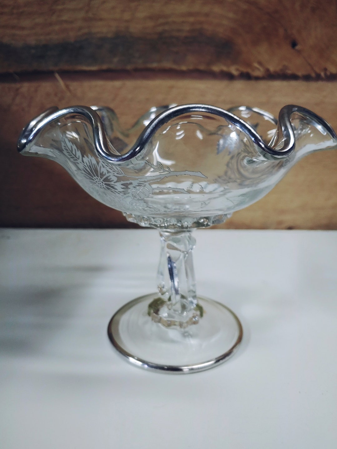Vintage Viking Princess Ruffled Footed Pedestal Bowl Compote With ...