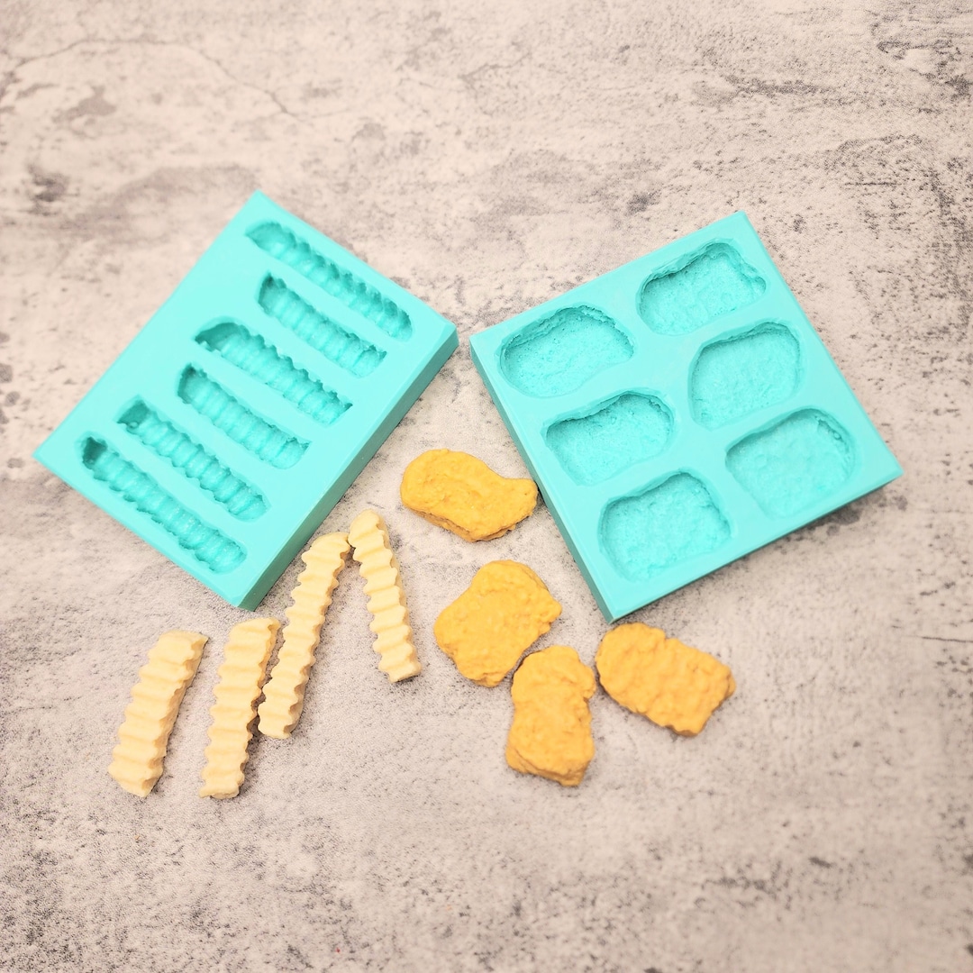 Set of 2 Silicone Molds, Chicken Nuggets and French Fries for Wax Melt ...