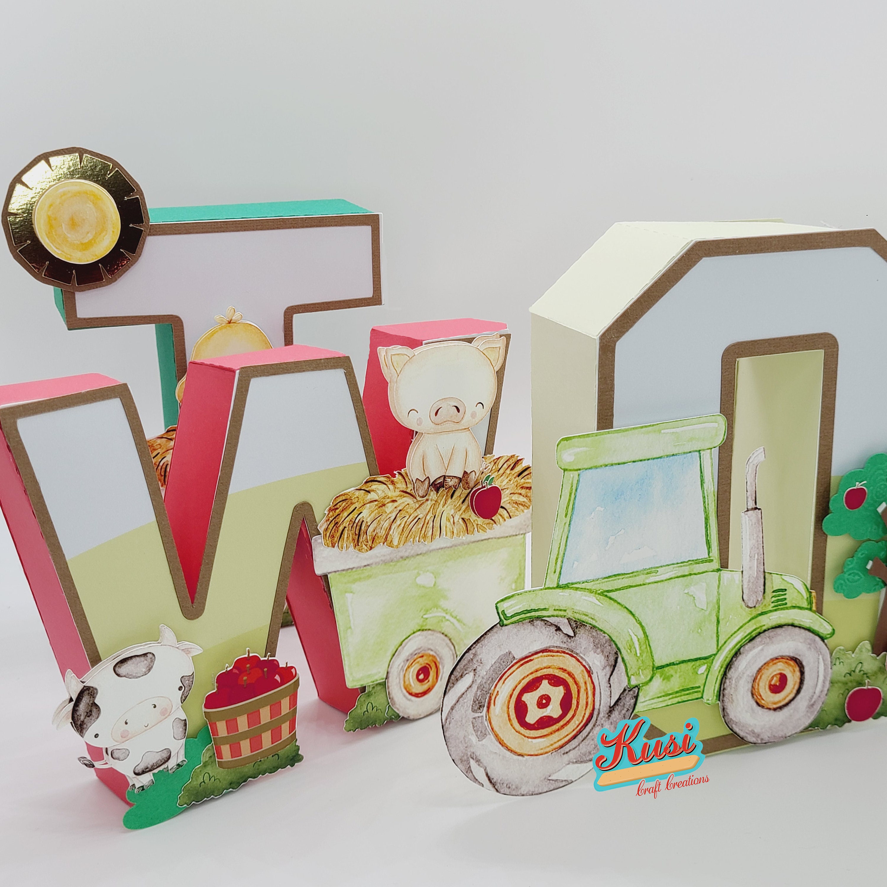 Two Farm Birthday 3D Letters, Farm 3D Letters, Farm Birthday Party ...