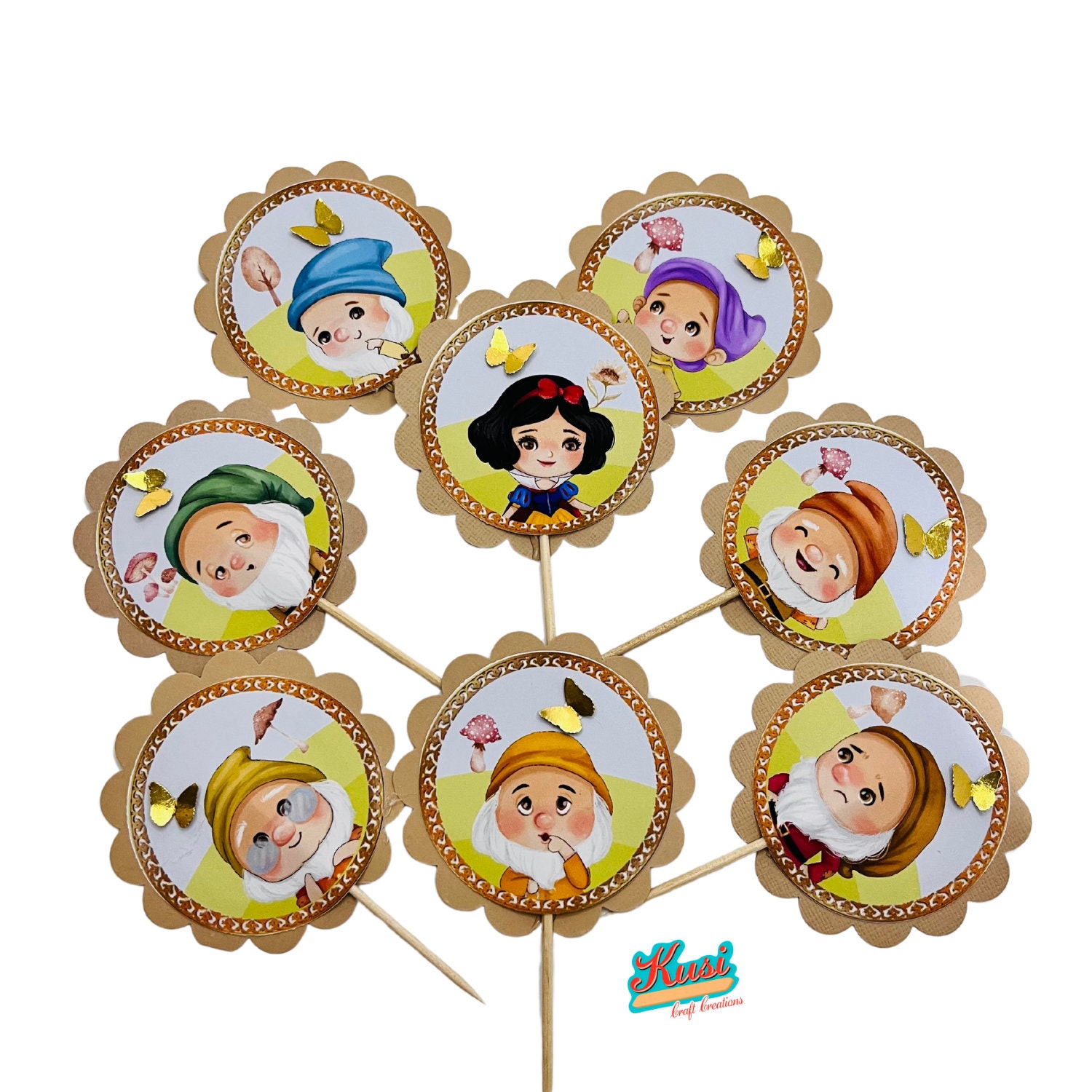 Snow White and the Seven Dwarfs Cupcake Toppers, Princess Birthday ...