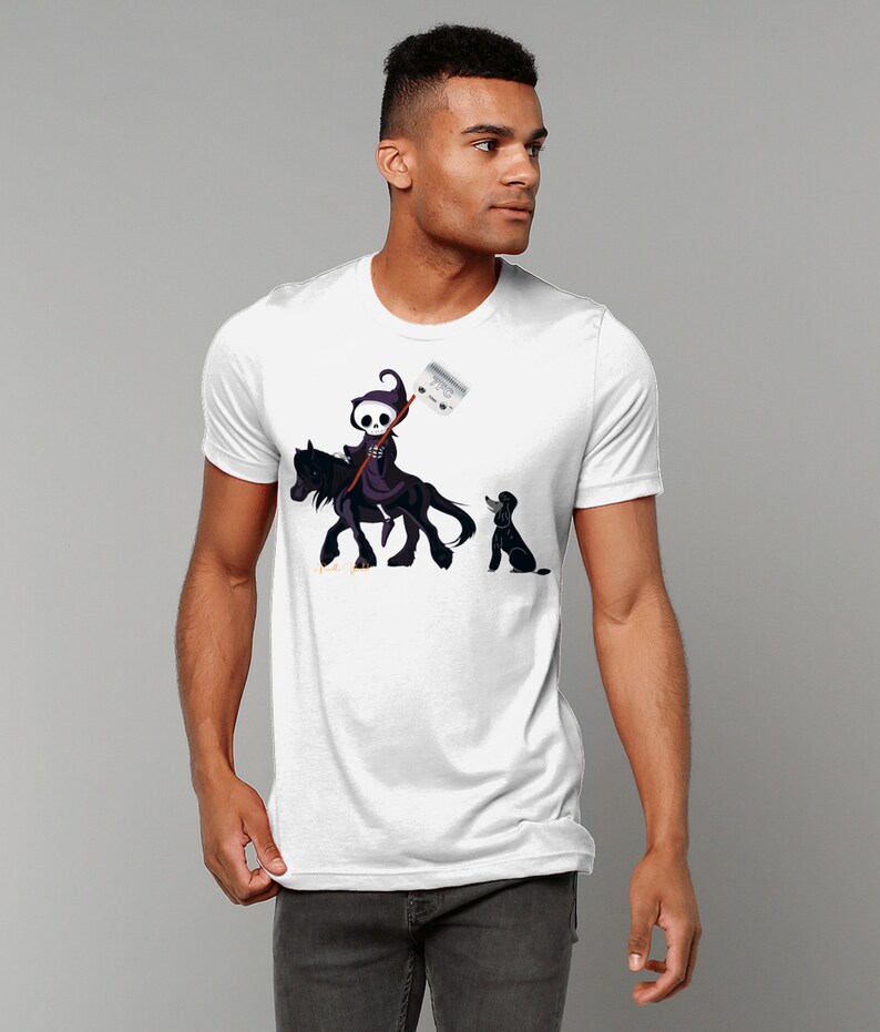 Dog Groomer s T shirt Grim Reaper Horseman With 7 Blade Short Sleeve Dog Groomer s T shirt Grim Reaper Horseman With 7 Blade Short Sleeve