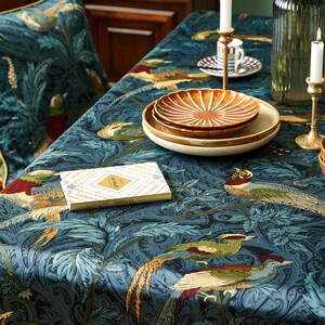 Custom Waterproof Cotton Tablecloth, Bird Botanical Dining Table Cover ...