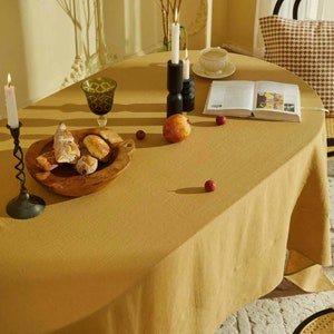 Ginger Yellow Natural Linen Tablecloth, Stonewashed Soft Linen Custom ...