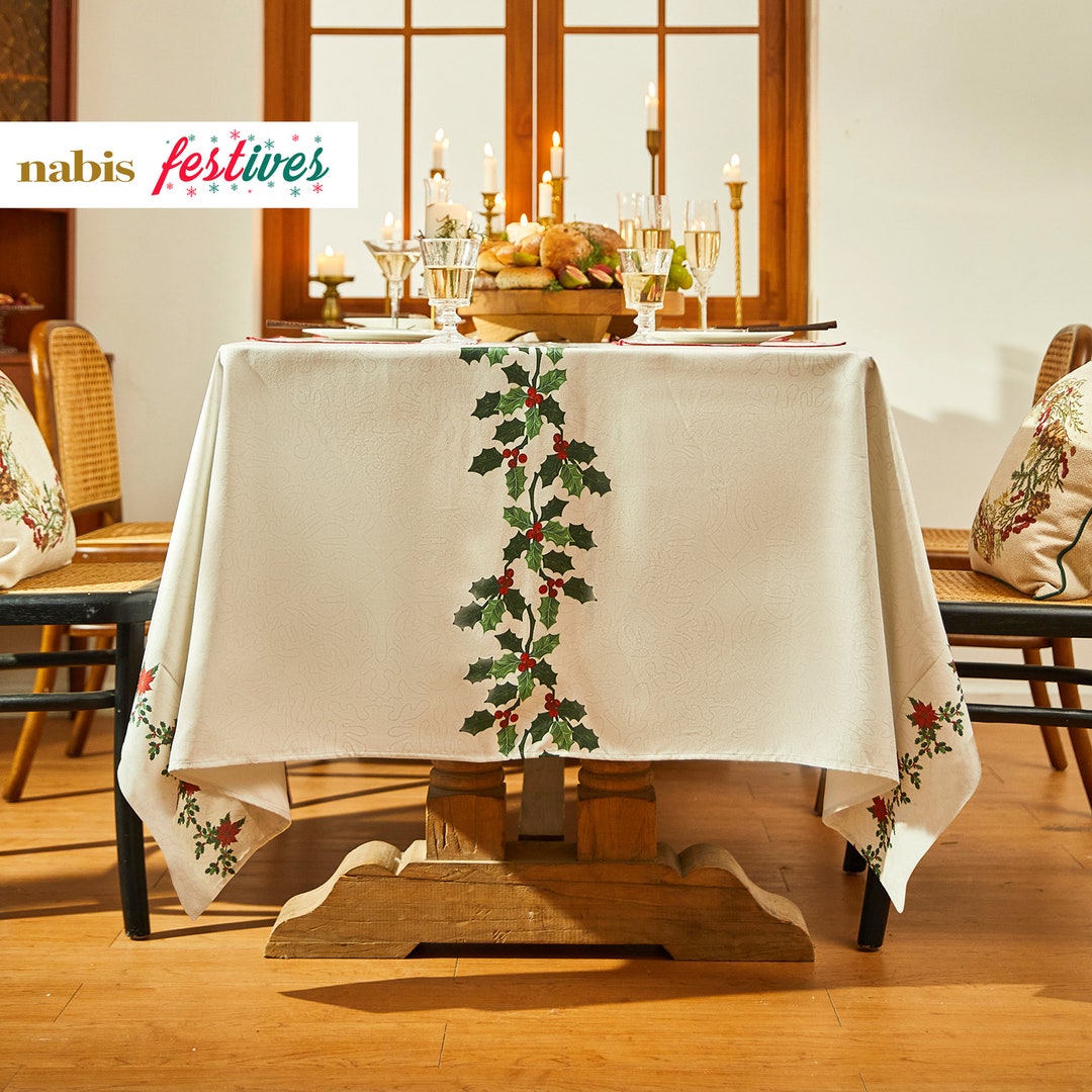 Holly and Berry Wedding Tablecloth Printed Table Cloth Elegant Holly ...