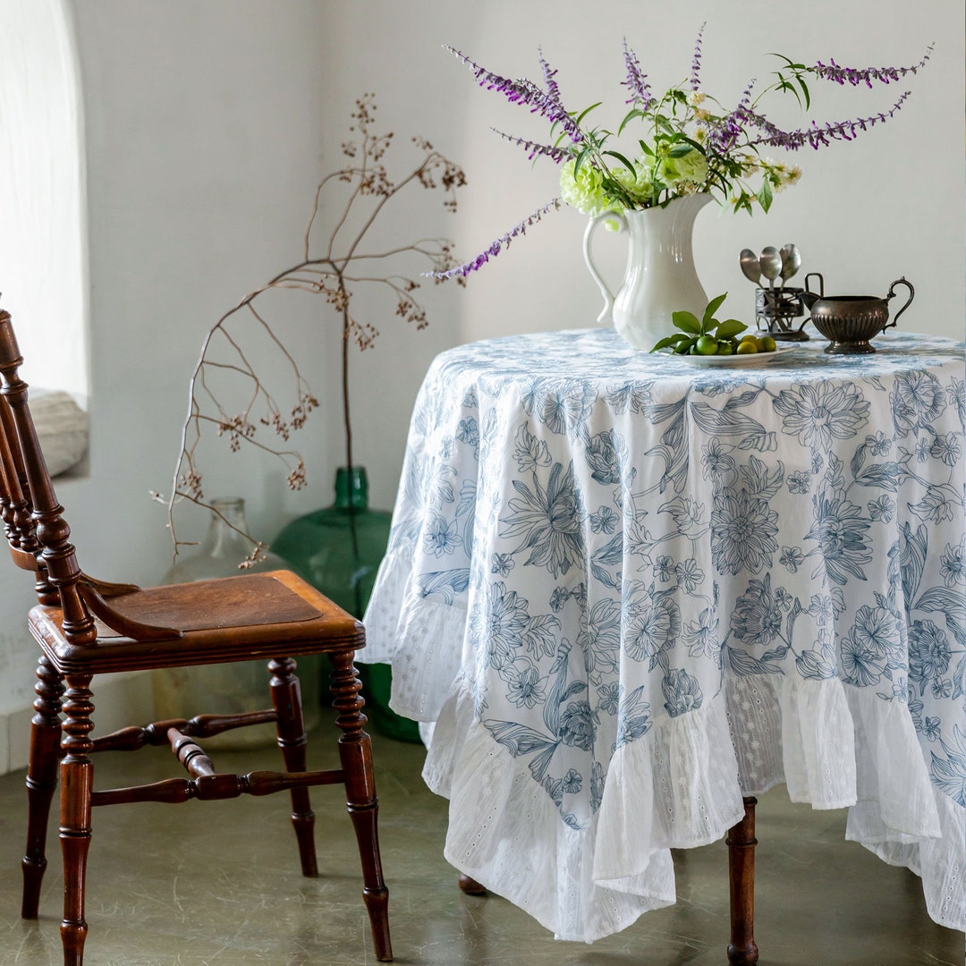 Spring Dining Decor Embroidered Floral Tablecloth Handmade Rustic Lace ...