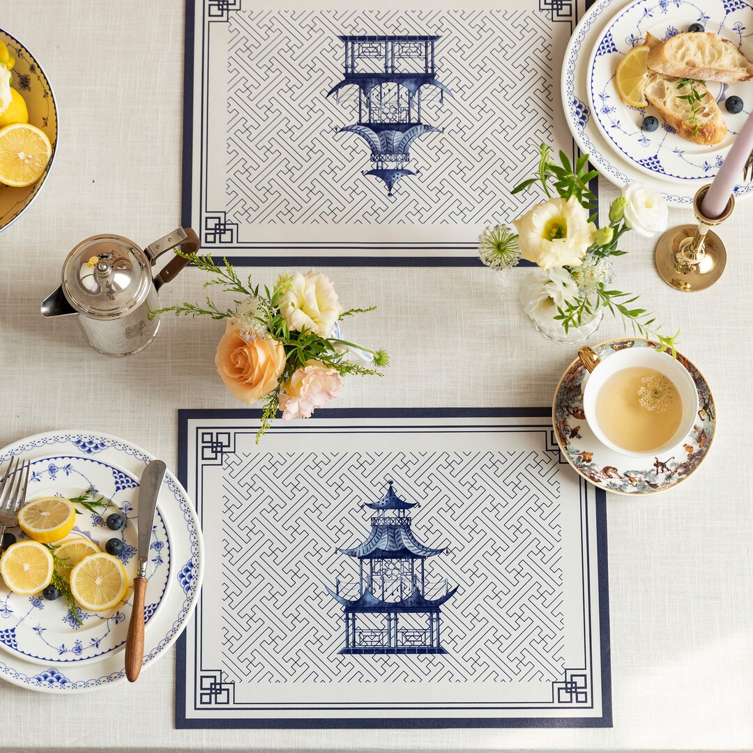 Retro Blue and White Pattern Placemats Chinoiserie PU Leather - Etsy